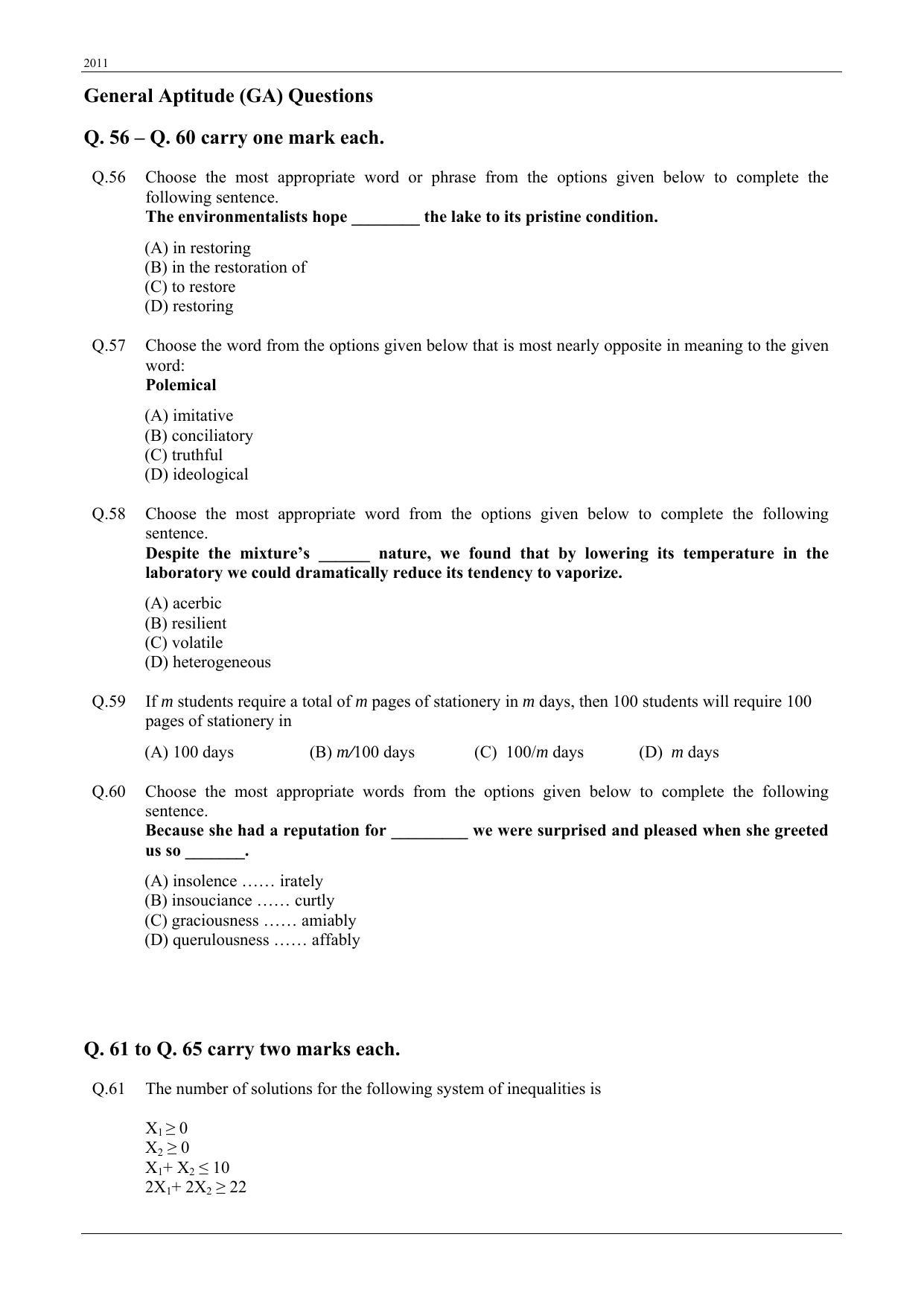 GATE 2011 Textile Engineering and Fibre Science (TF) Question Paper ...