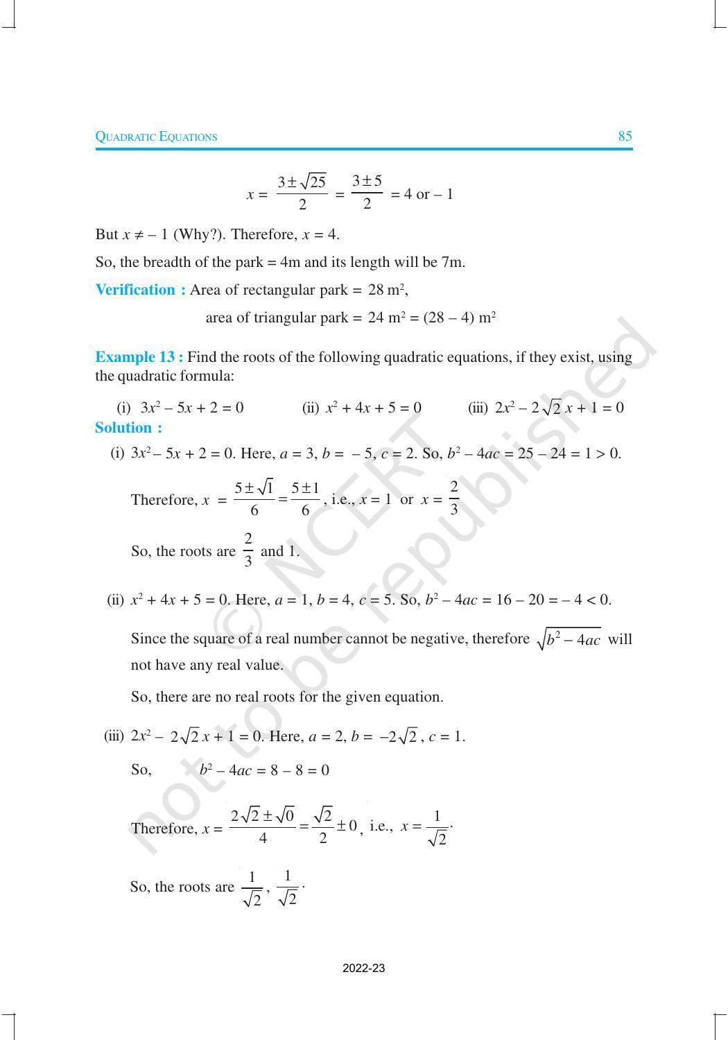 Ncert Book For Class 10 Maths Chapter 4 Quadratic Equations Indcareer