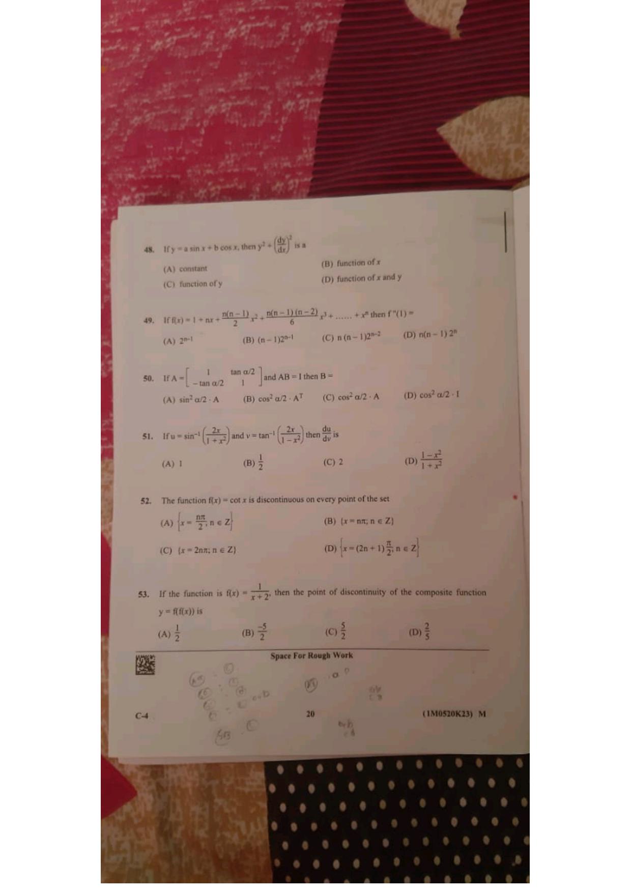 KCET 2023 Mathematics Set C-4 Question Paper - IndCareer Docs
