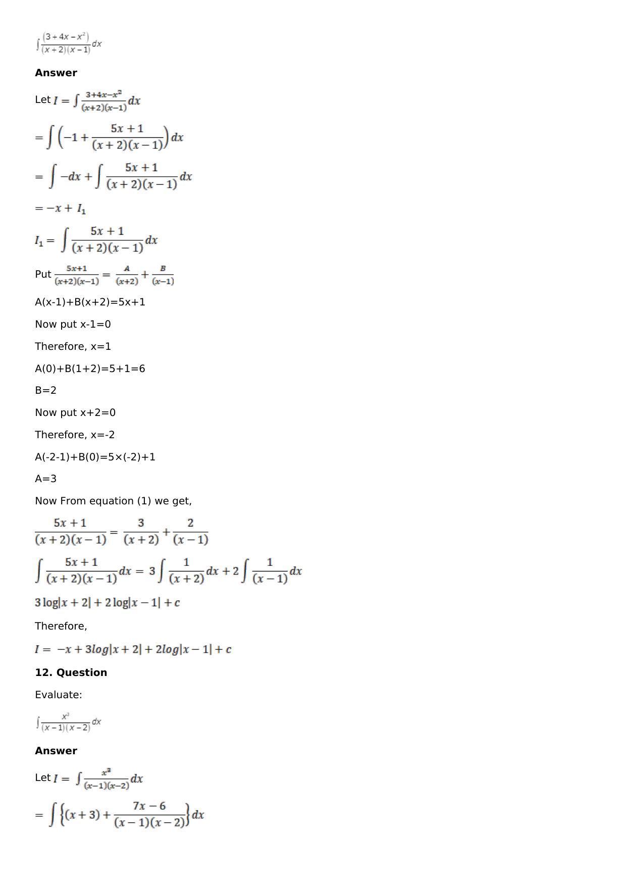 RS Aggarwal Solutions for 12th Class Maths Chapter 15-Integration Using Partial Fractions ...