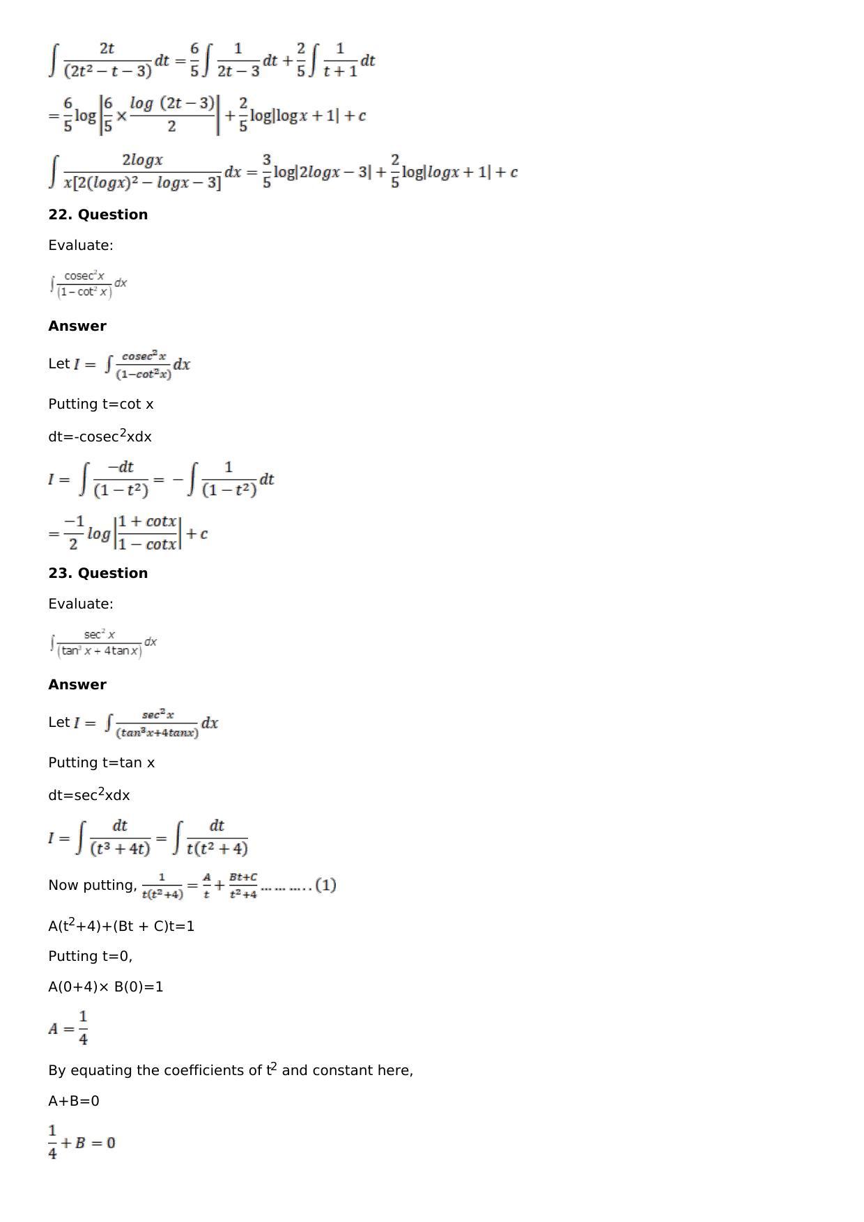 RS Aggarwal Solutions for 12th Class Maths Chapter 15-Integration Using Partial Fractions ...