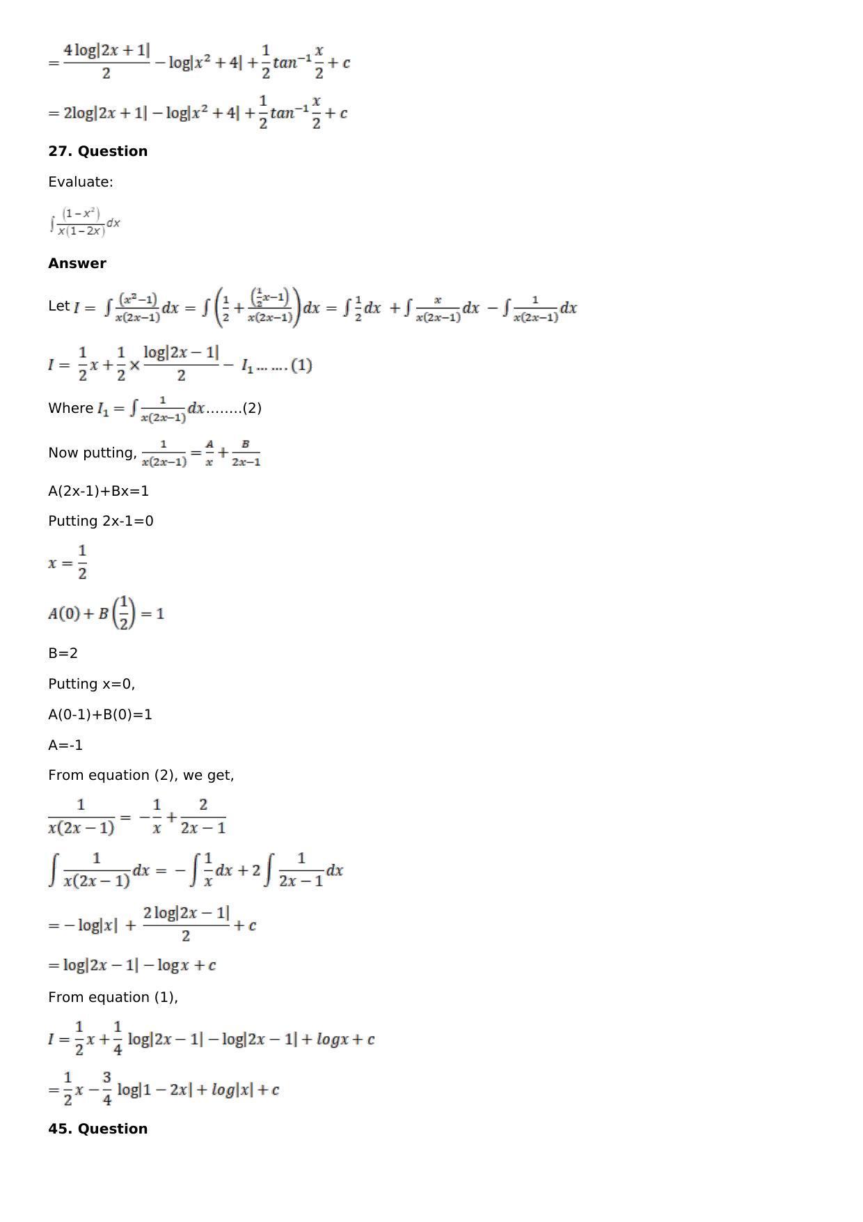 RS Aggarwal Solutions for 12th Class Maths Chapter 15-Integration Using Partial Fractions ...