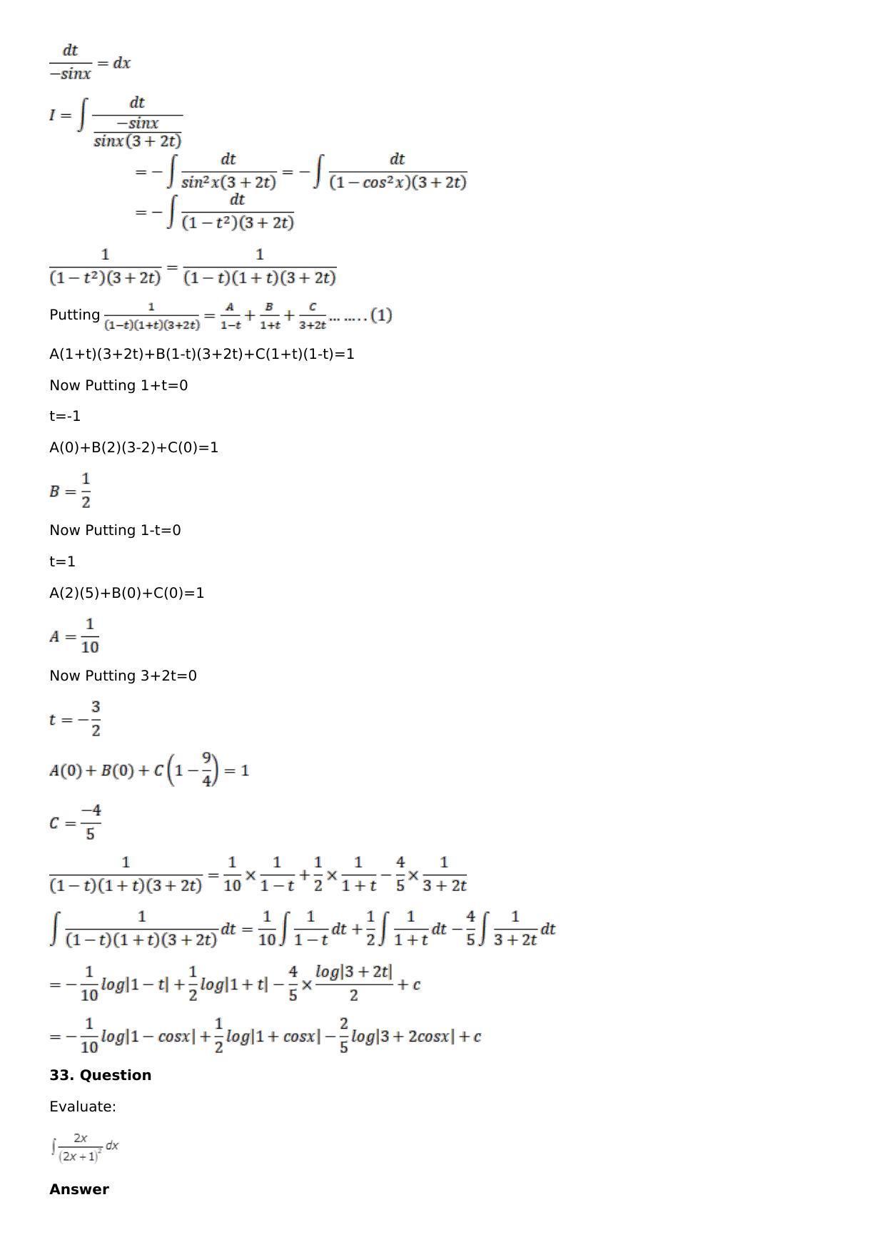 RS Aggarwal Solutions for 12th Class Maths Chapter 15-Integration Using Partial Fractions ...