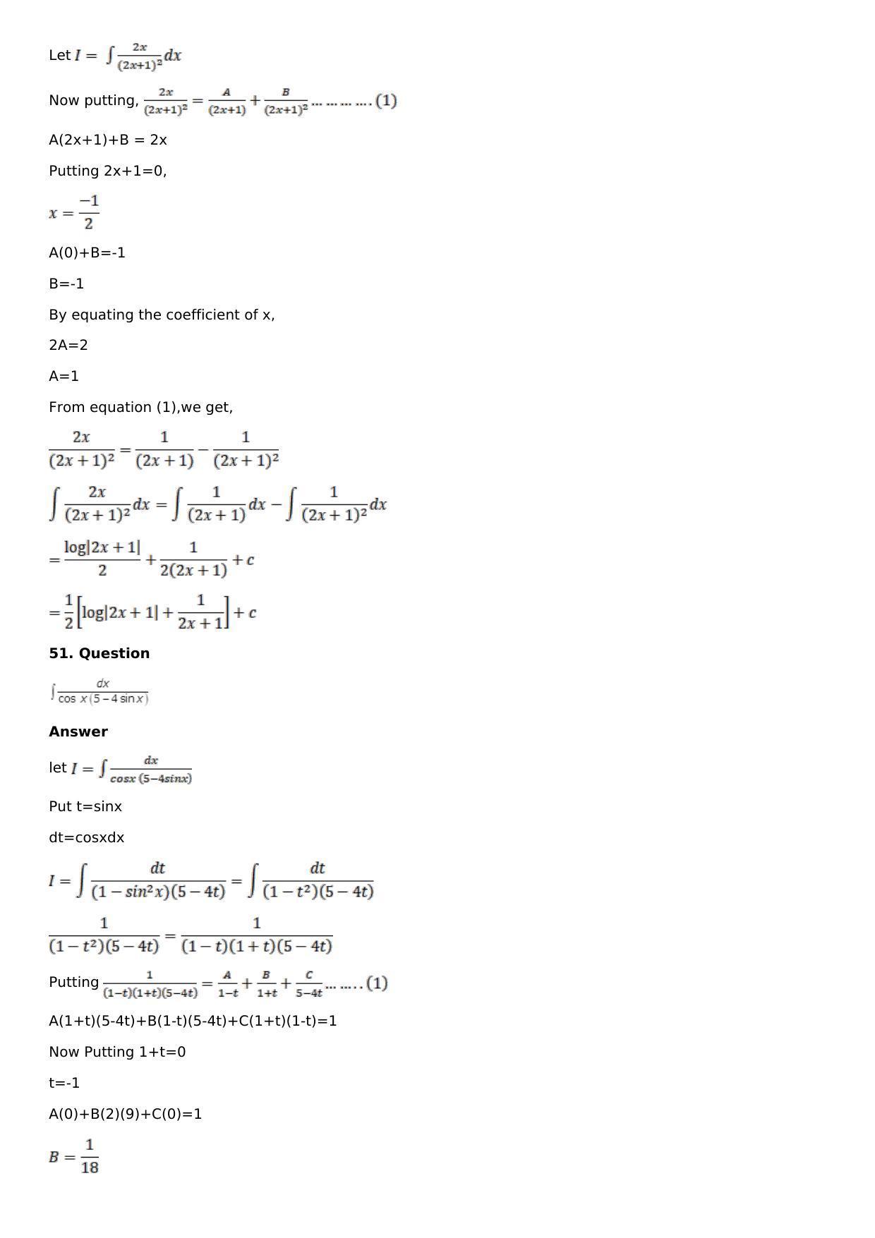 RS Aggarwal Solutions for 12th Class Maths Chapter 15-Integration Using Partial Fractions ...