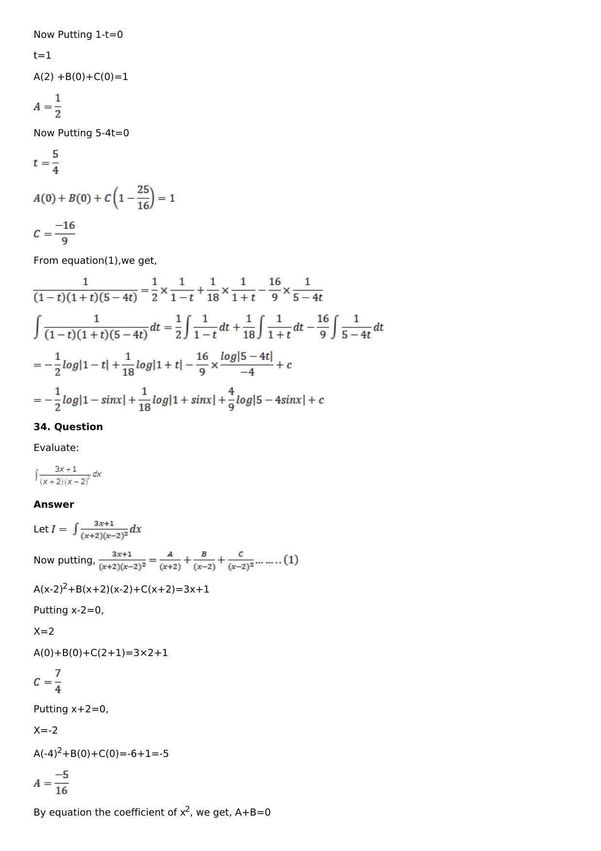 RS Aggarwal Solutions for 12th Class Maths Chapter 15-Integration Using Partial Fractions ...