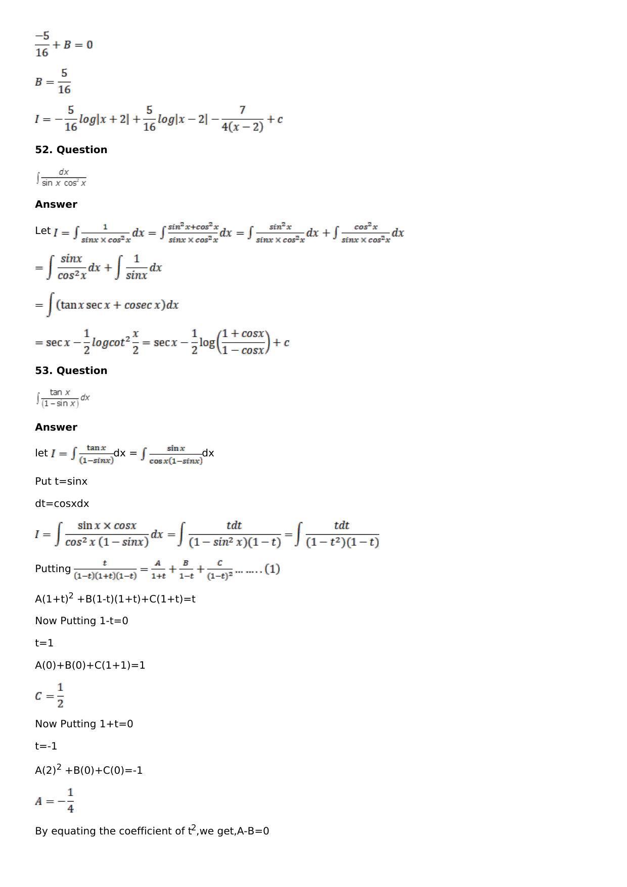 RS Aggarwal Solutions for 12th Class Maths Chapter 15-Integration Using Partial Fractions ...