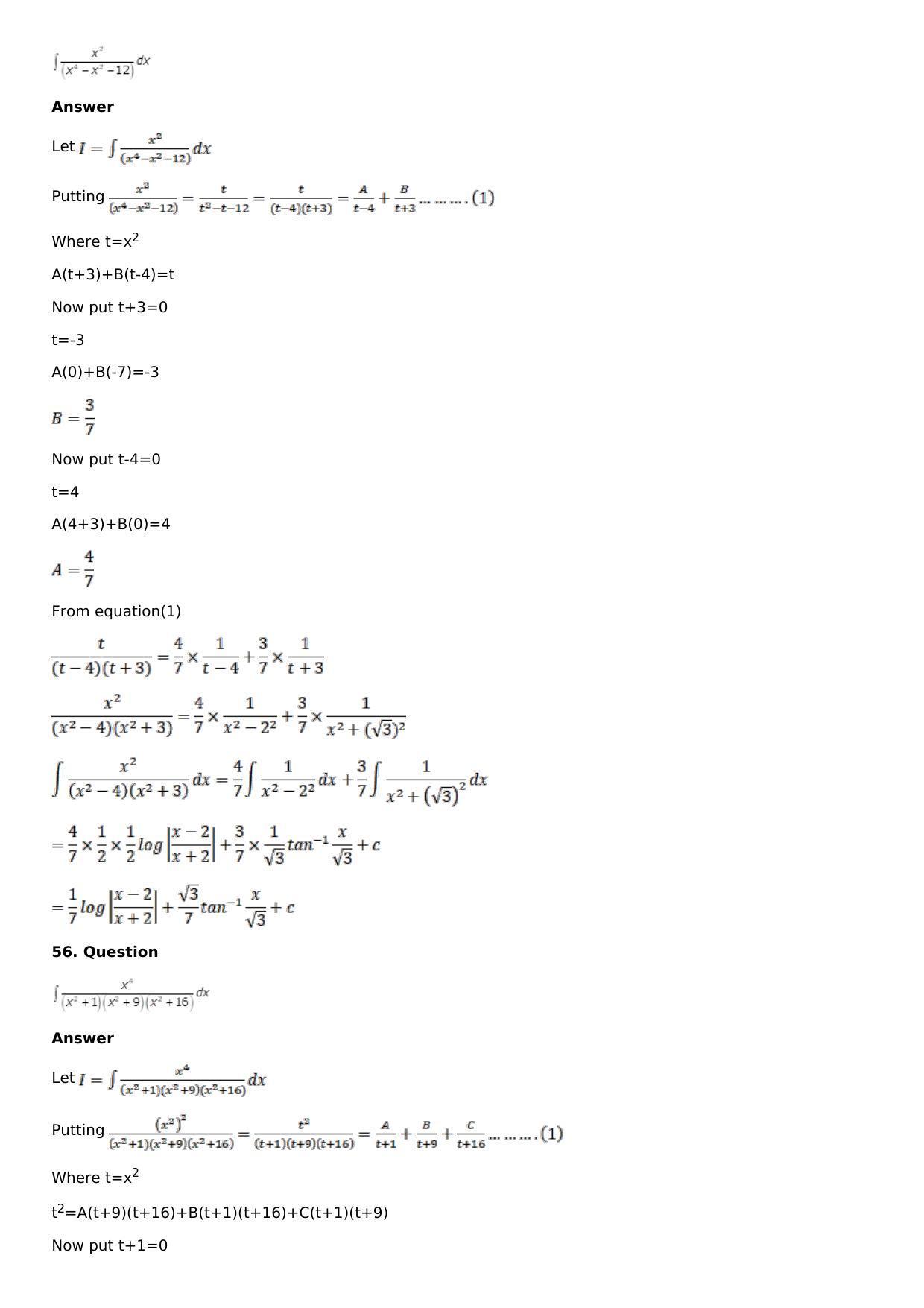 RS Aggarwal Solutions for 12th Class Maths Chapter 15-Integration Using Partial Fractions ...