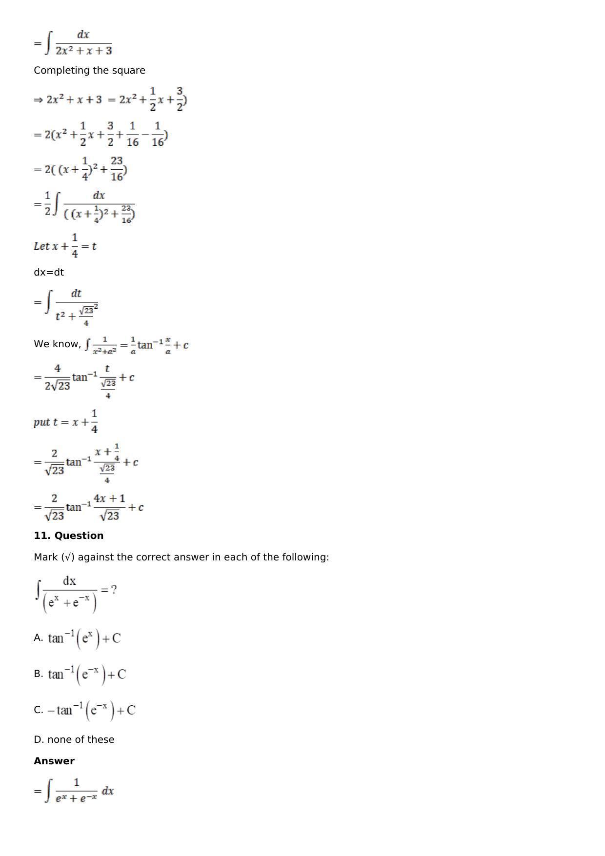 RS Aggarwal Solutions for 12th Class Maths Chapter 15-Integration Using Partial Fractions ...