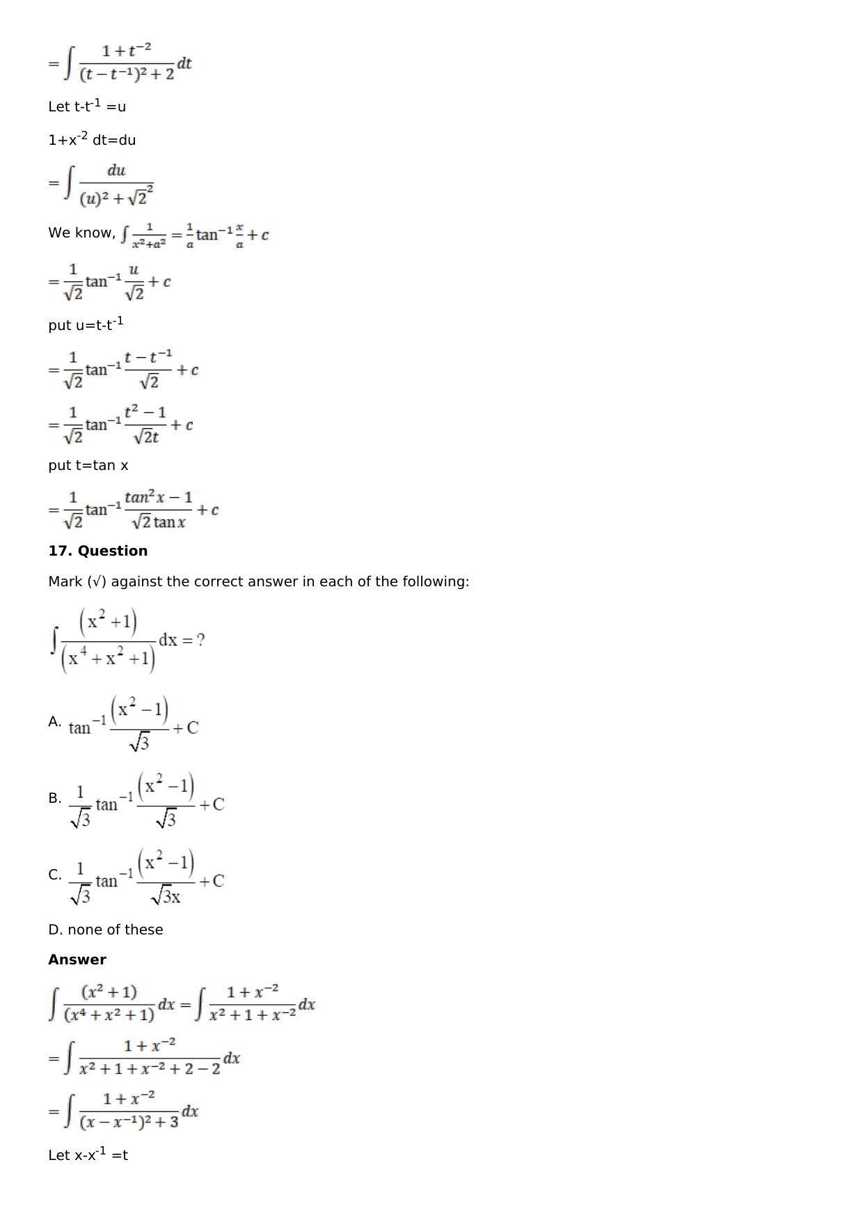 RS Aggarwal Solutions for 12th Class Maths Chapter 15-Integration Using Partial Fractions ...