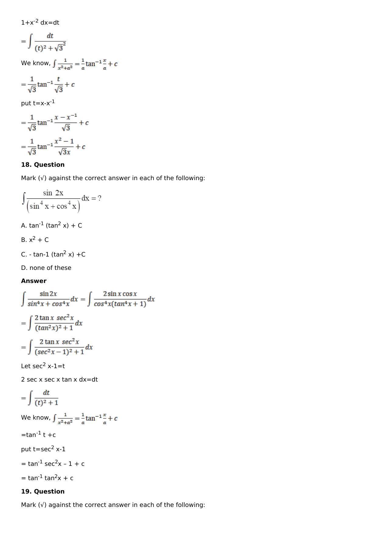 RS Aggarwal Solutions for 12th Class Maths Chapter 15-Integration Using Partial Fractions ...