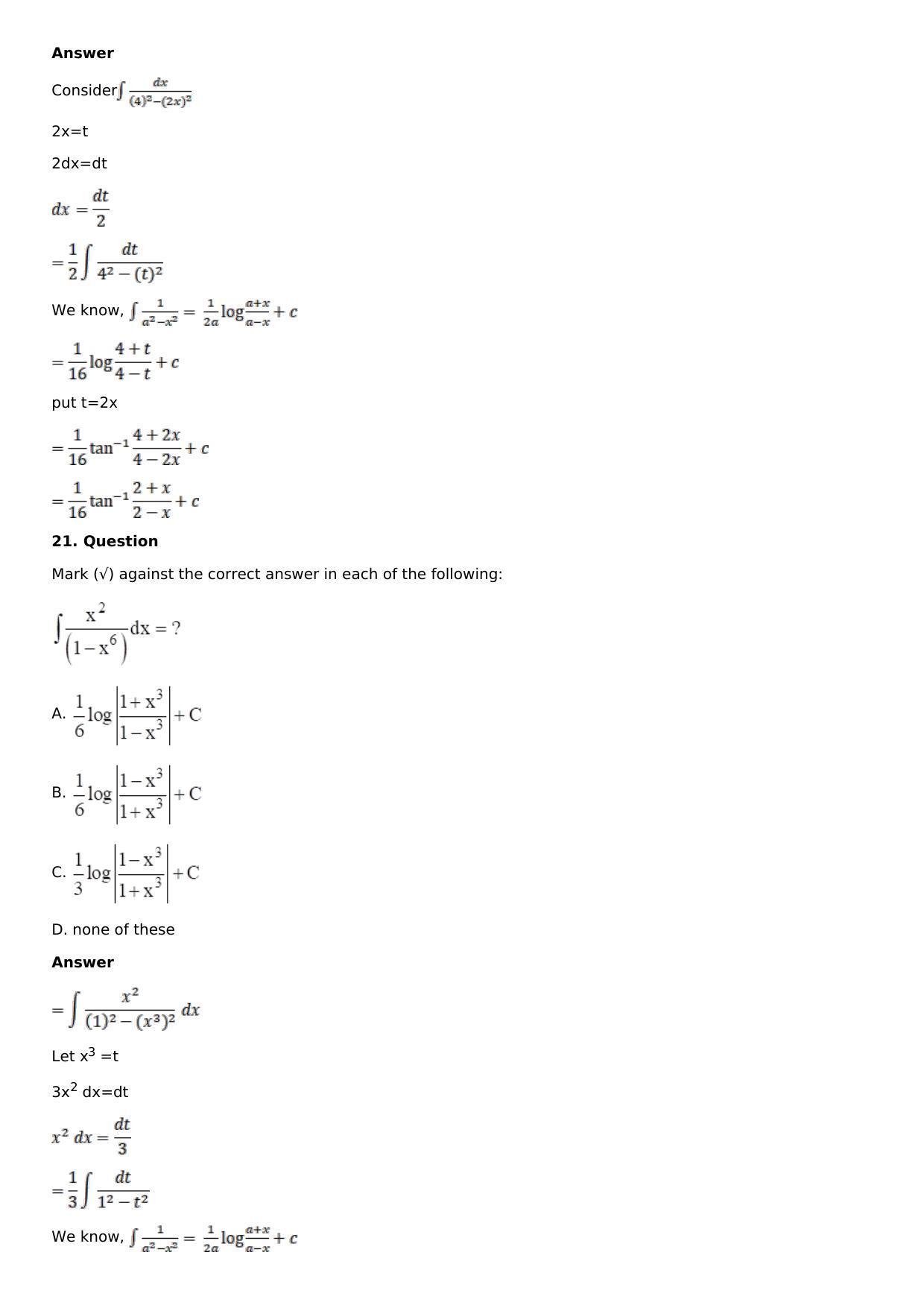 RS Aggarwal Solutions for 12th Class Maths Chapter 15-Integration Using Partial Fractions ...