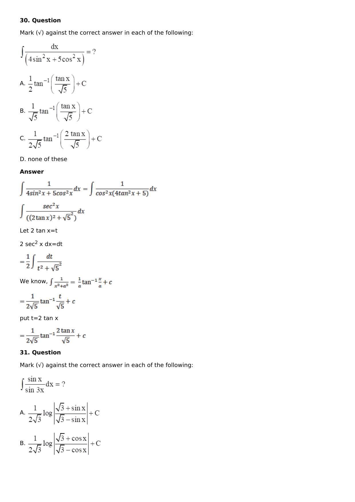 RS Aggarwal Solutions for 12th Class Maths Chapter 15-Integration Using Partial Fractions ...