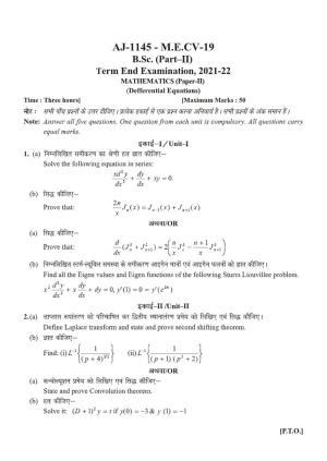 Bilaspur University Question Paper 2021-2022:B. Sc. Part-II (Two ...