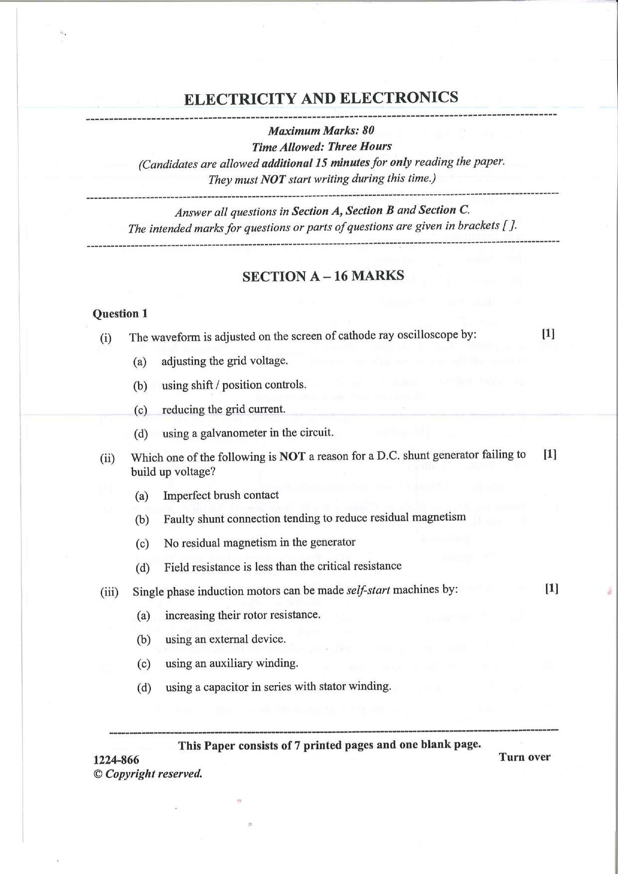 ISC Class 12 Electricity & Electronics 2024 Question Paper - IndCareer Docs