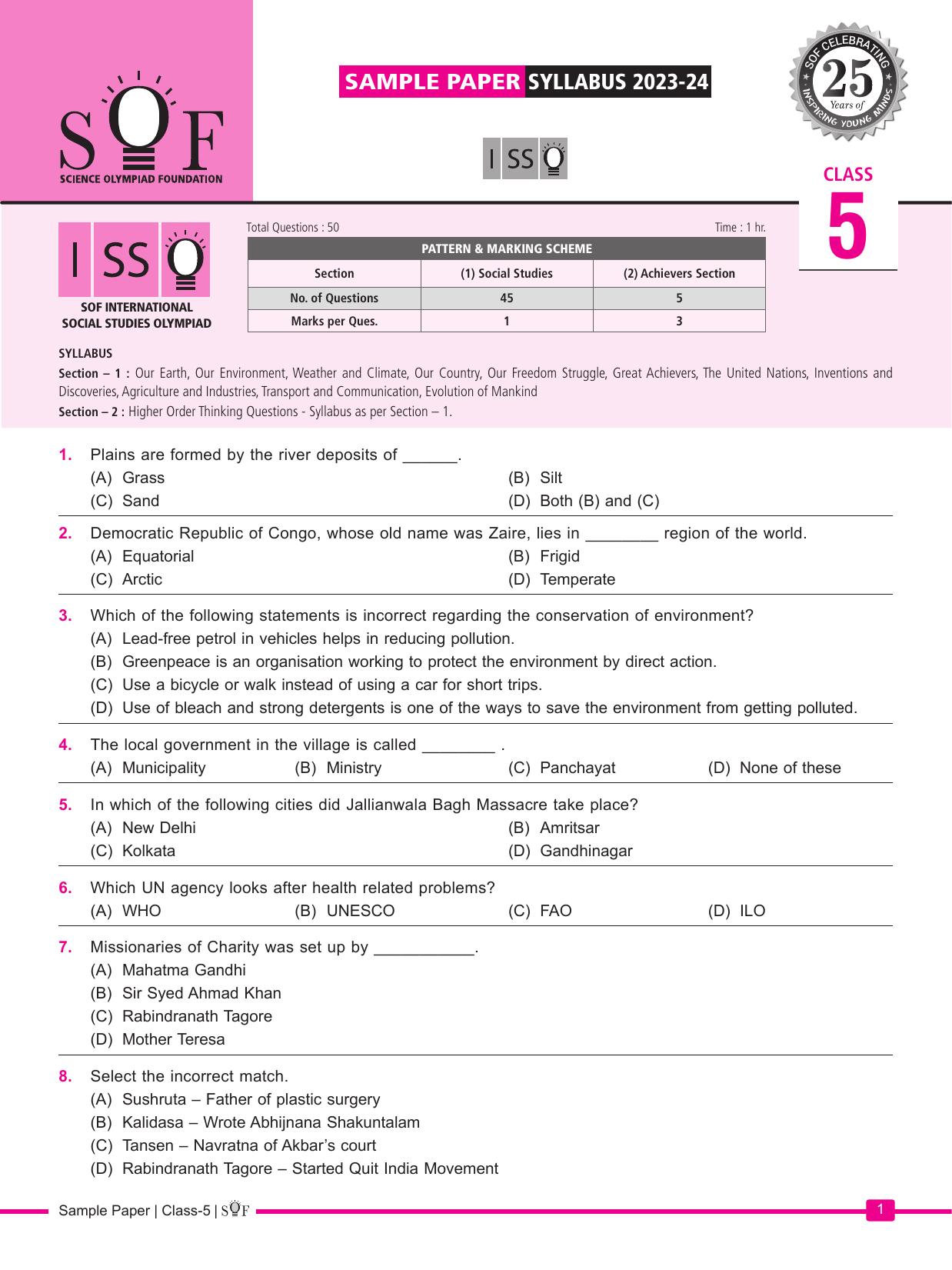 SOF ISSO Class 5 Sample Paper 2024 - IndCareer Docs
