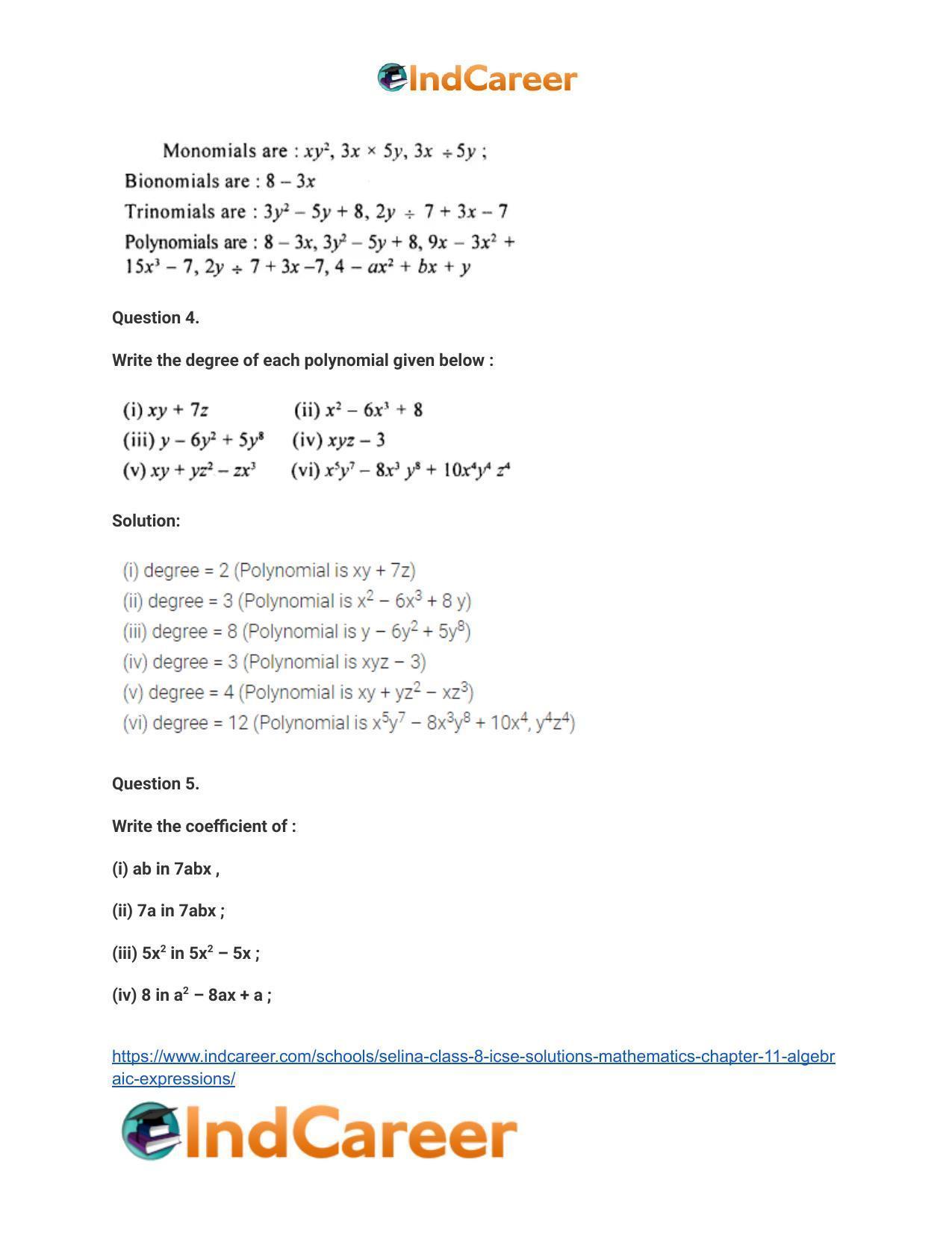 Selina Class 8 ICSE Solutions Mathematics : Chapter 11- Algebraic ...