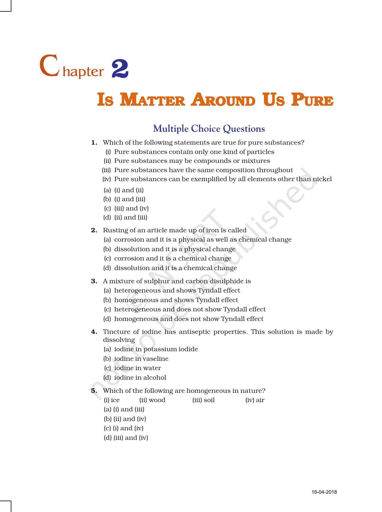 NCERT Exemplar Book for Class 9 Science Chapter 2 Is Matter Around Us Pure?