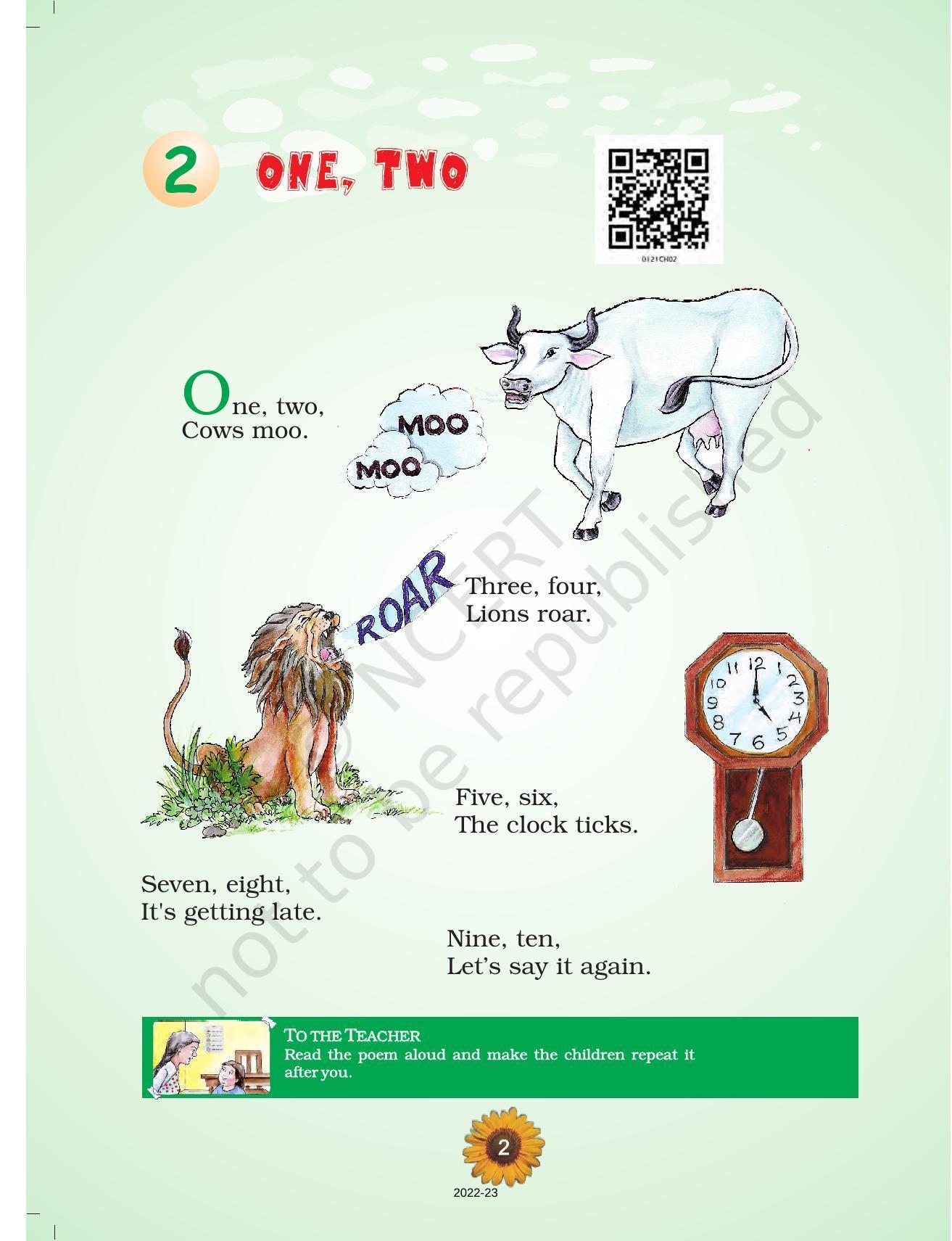 NCERT Book for Class 1 English (Raindrop):Unit 2-One, Two - IndCareer Schools