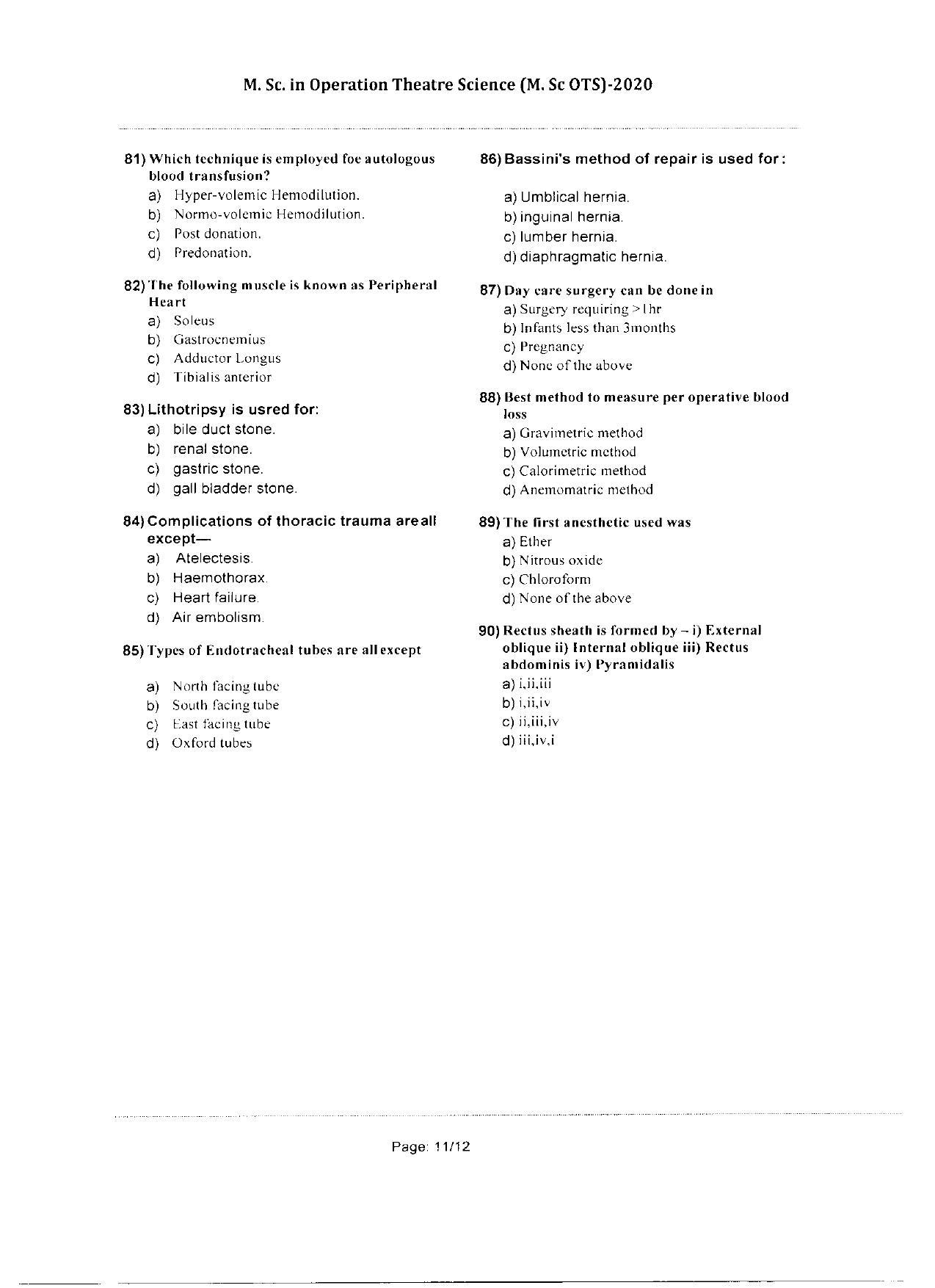 WBJEEB JEMAS (PG) 2020 MSc OTS Question Paper - IndCareer Docs