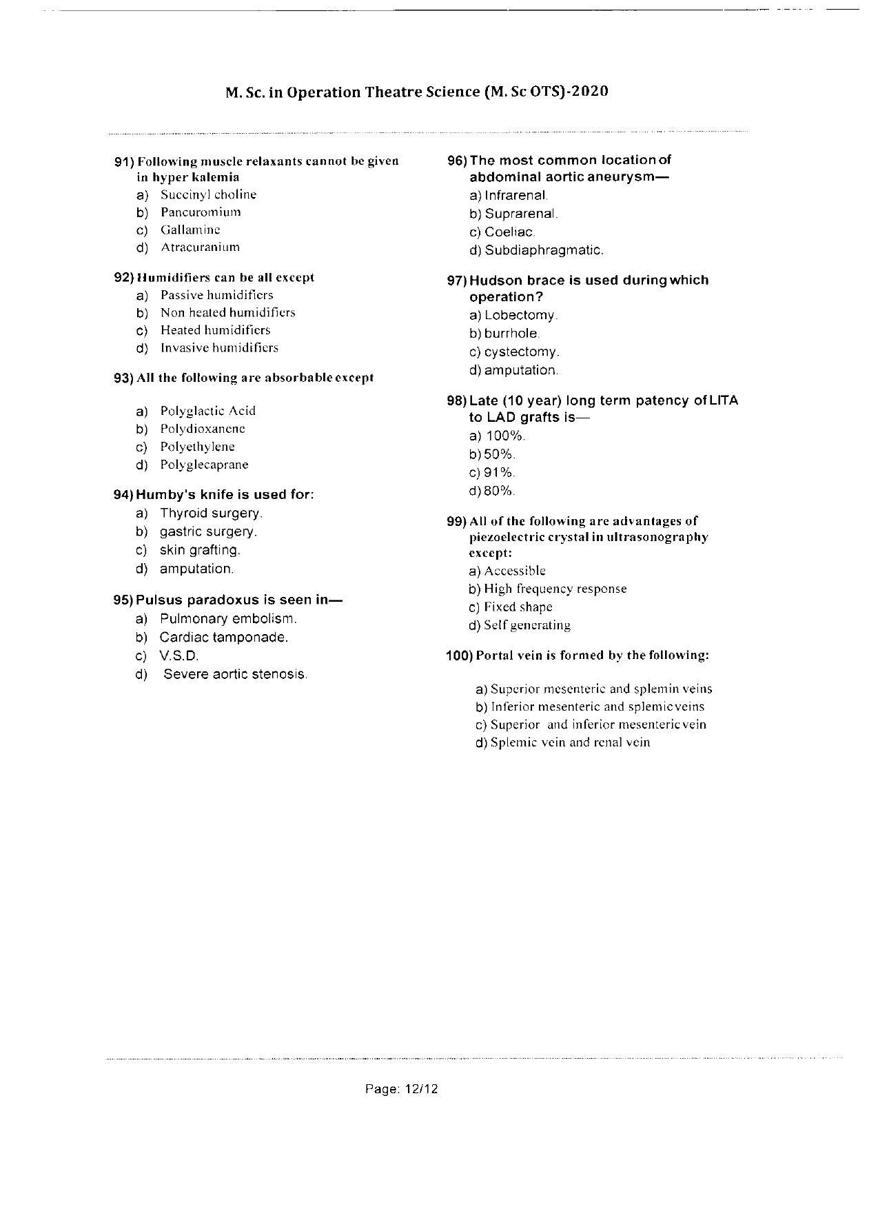 WBJEEB JEMAS (PG) 2020 MSc OTS Question Paper - IndCareer Docs