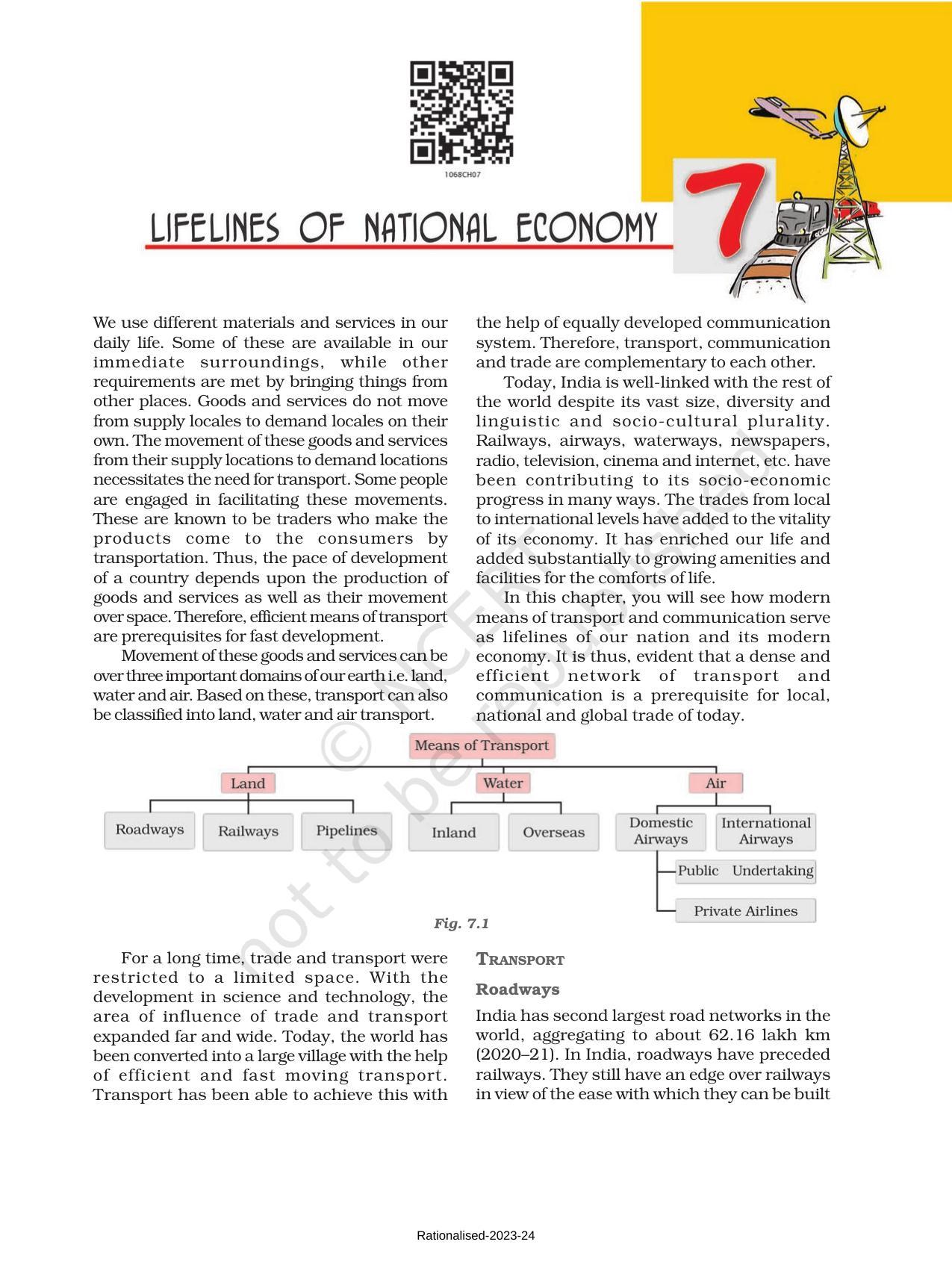 NCERT Book for Class 10 Geography Chapter 7 Lifelines of National Economy