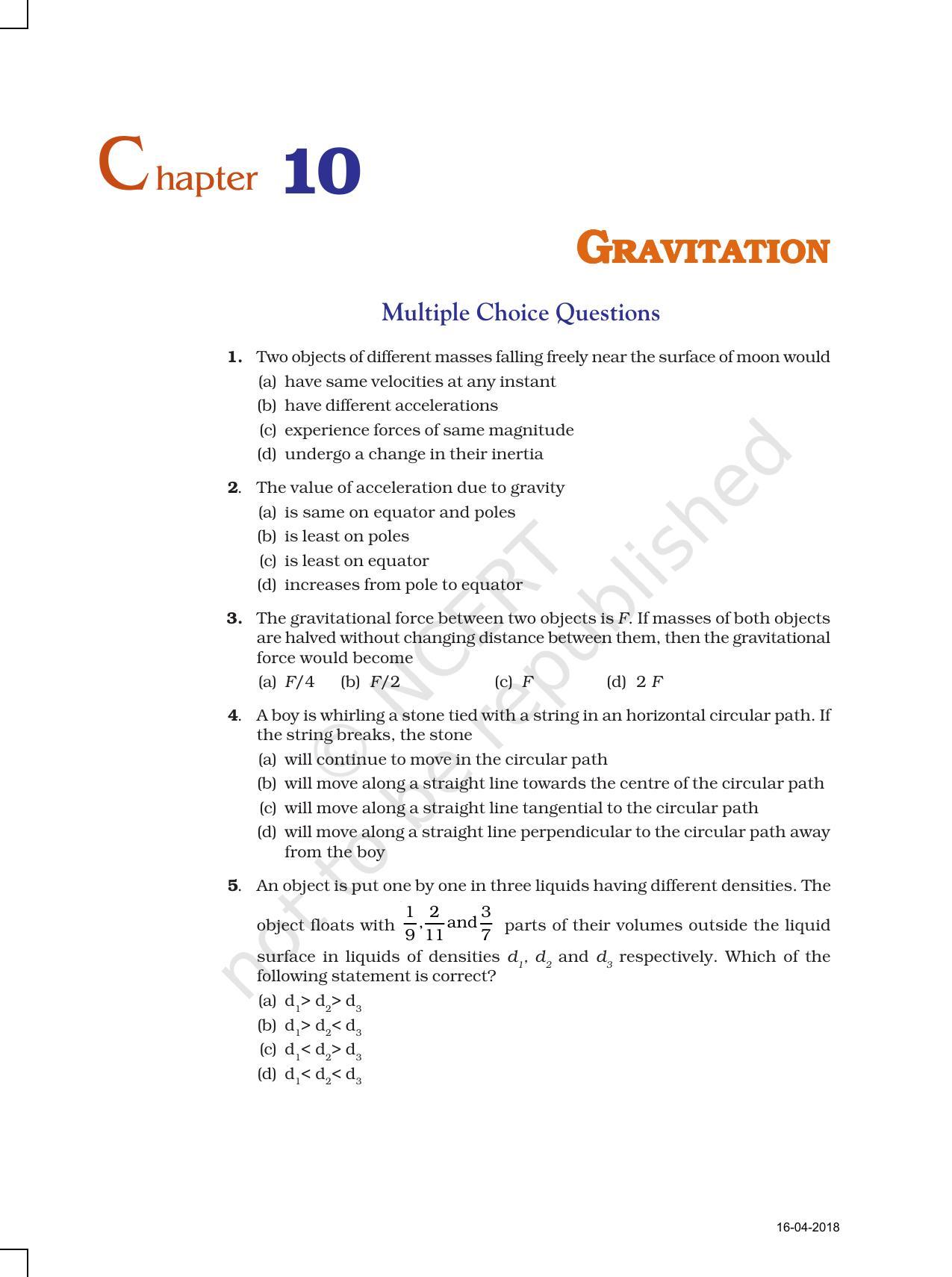 NCERT Exemplar Book for Class 9 Science Chapter 10 Gravitation