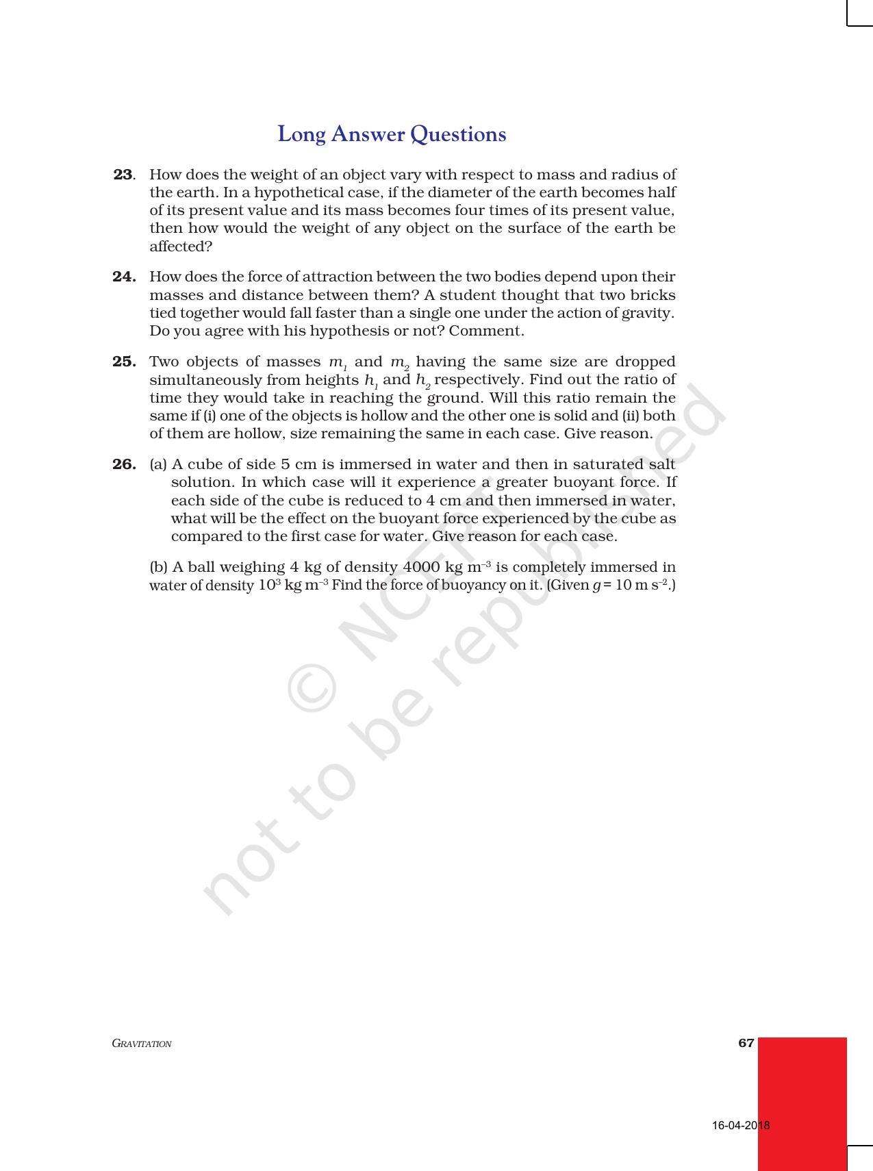 NCERT Exemplar Book for Class 9 Science Chapter 10 Gravitation