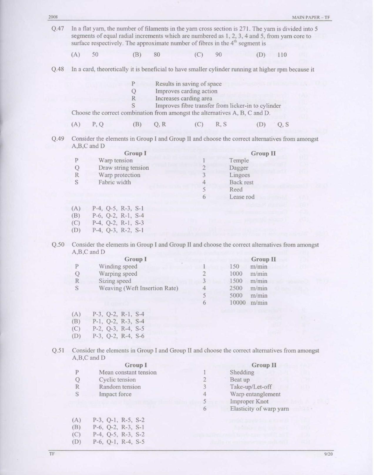 GATE 2008 Textile Engineering and Fibre Science (TF) Question Paper ...