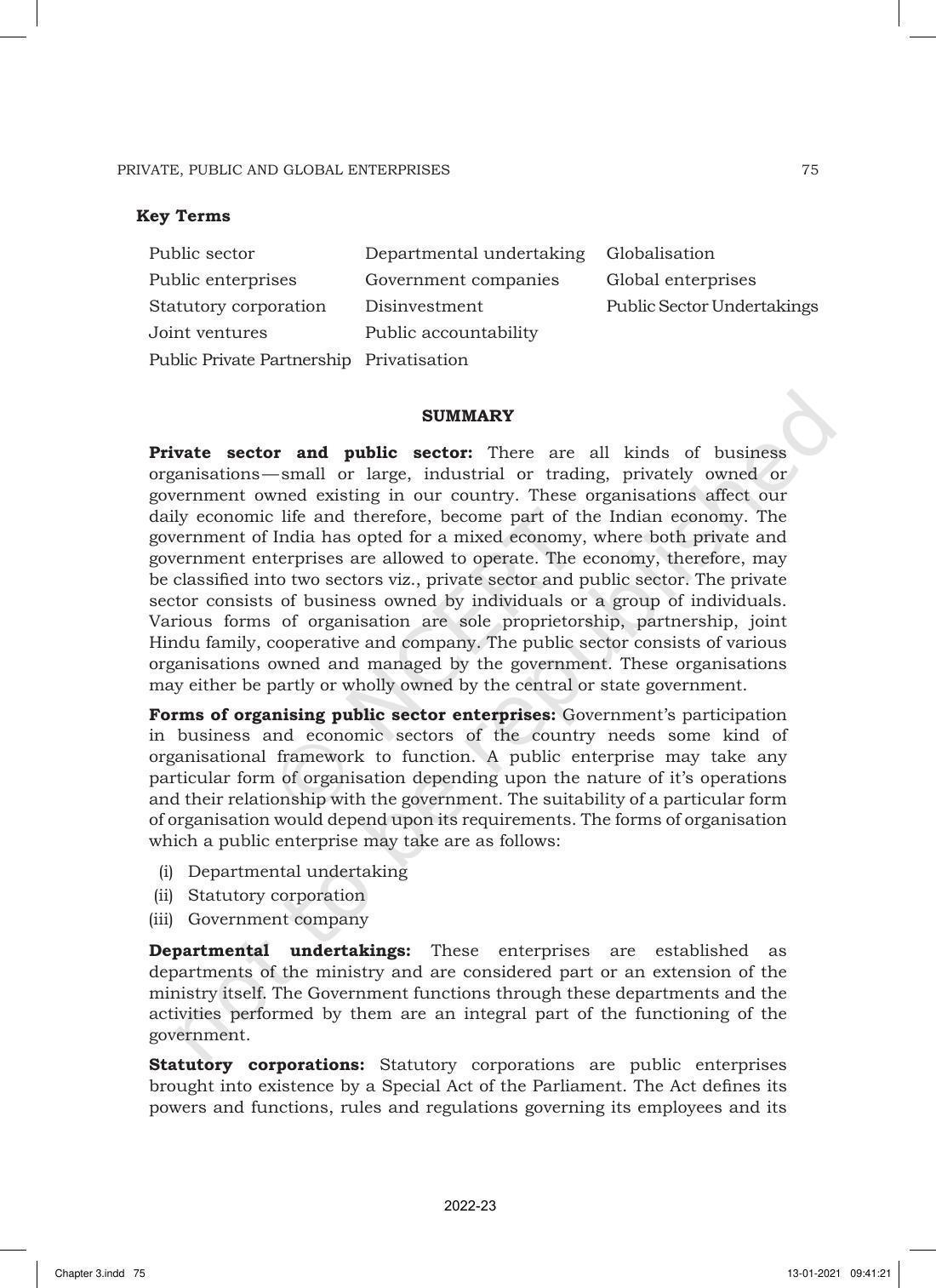 NCERT Book for Class 11 Business Studies Chapter 3 Private, Public and ...