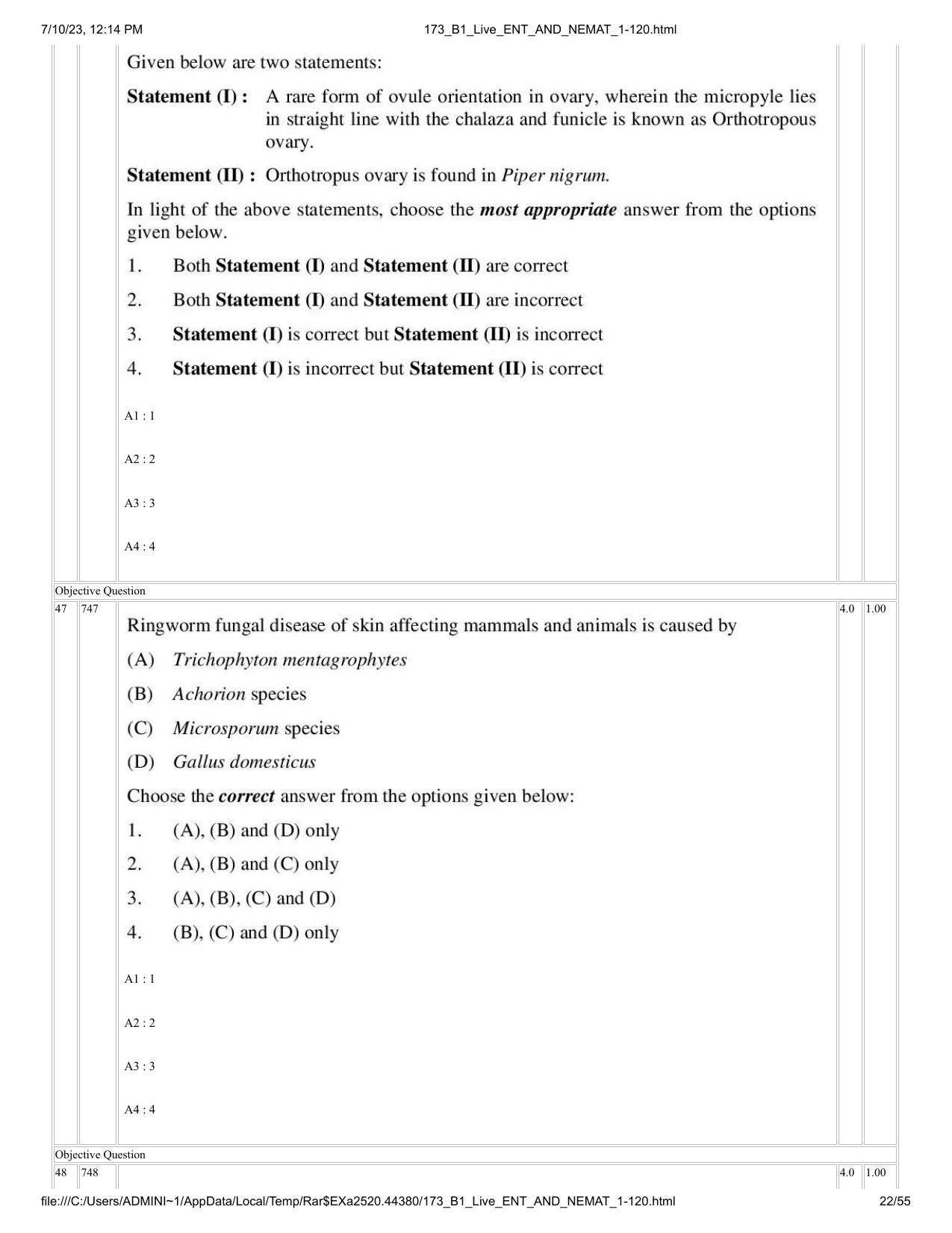 ICAR AIEEA PG 2023 ENTOMOLOGY AND NEMATOLOGY Question Paper - IndCareer ...