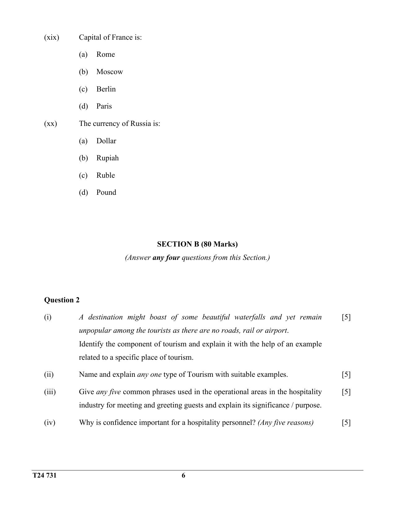 ICSE Class 10 Hospitality Management 2024 Question Paper - IndCareer Docs
