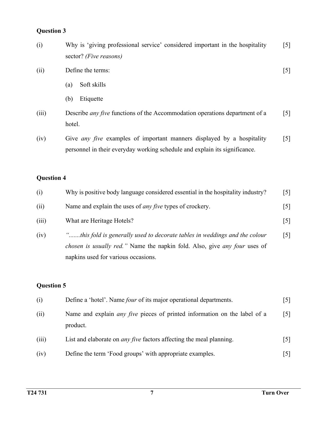 ICSE Class 10 Hospitality Management 2024 Question Paper - IndCareer Docs