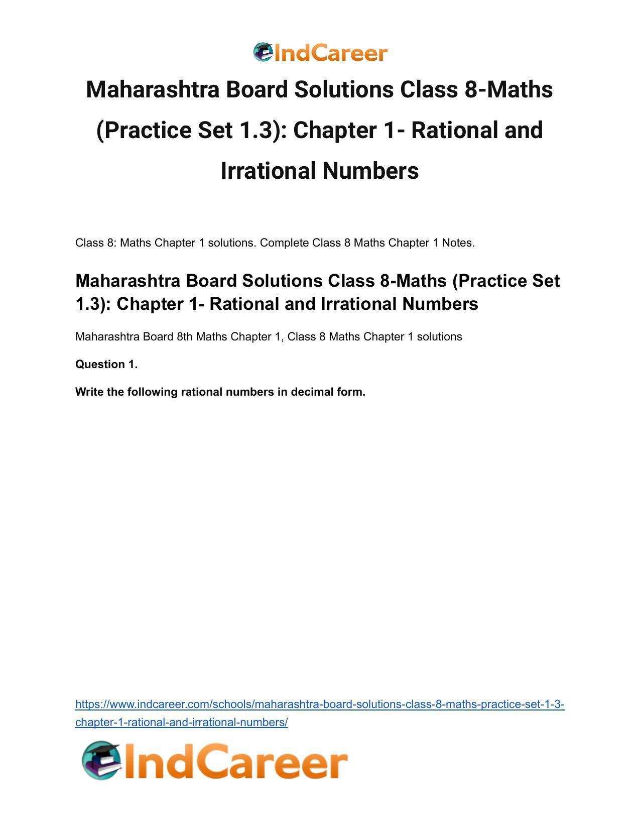 Maharashtra Board Solutions Class 8 Maths Practice Set 1 3 Chapter 1 maharashtra-board-solutions-class-8-maths-practice-set-1-3-chapter-1