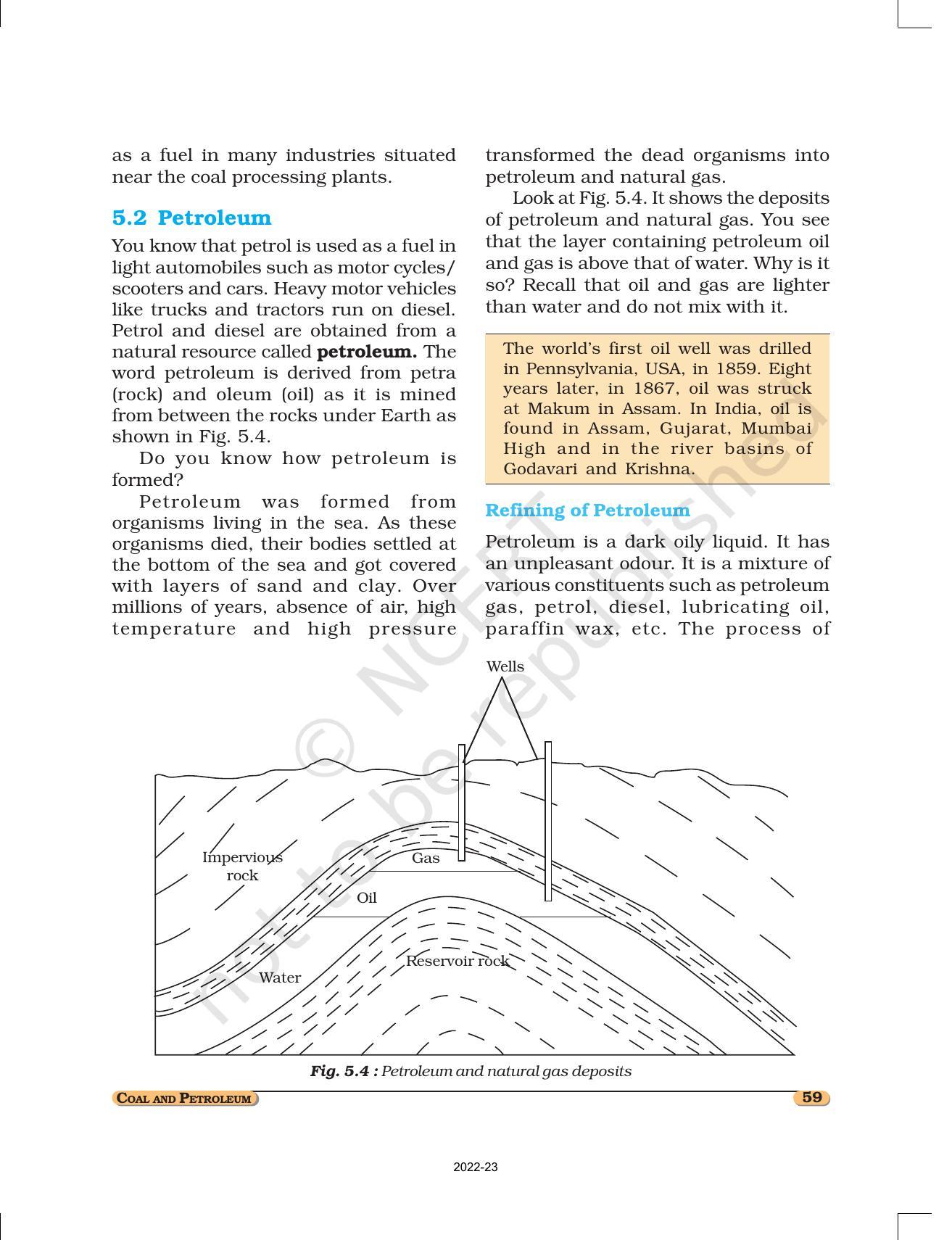 NCERT Book for Class 8 Science Chapter 5 Coal and Petroleum