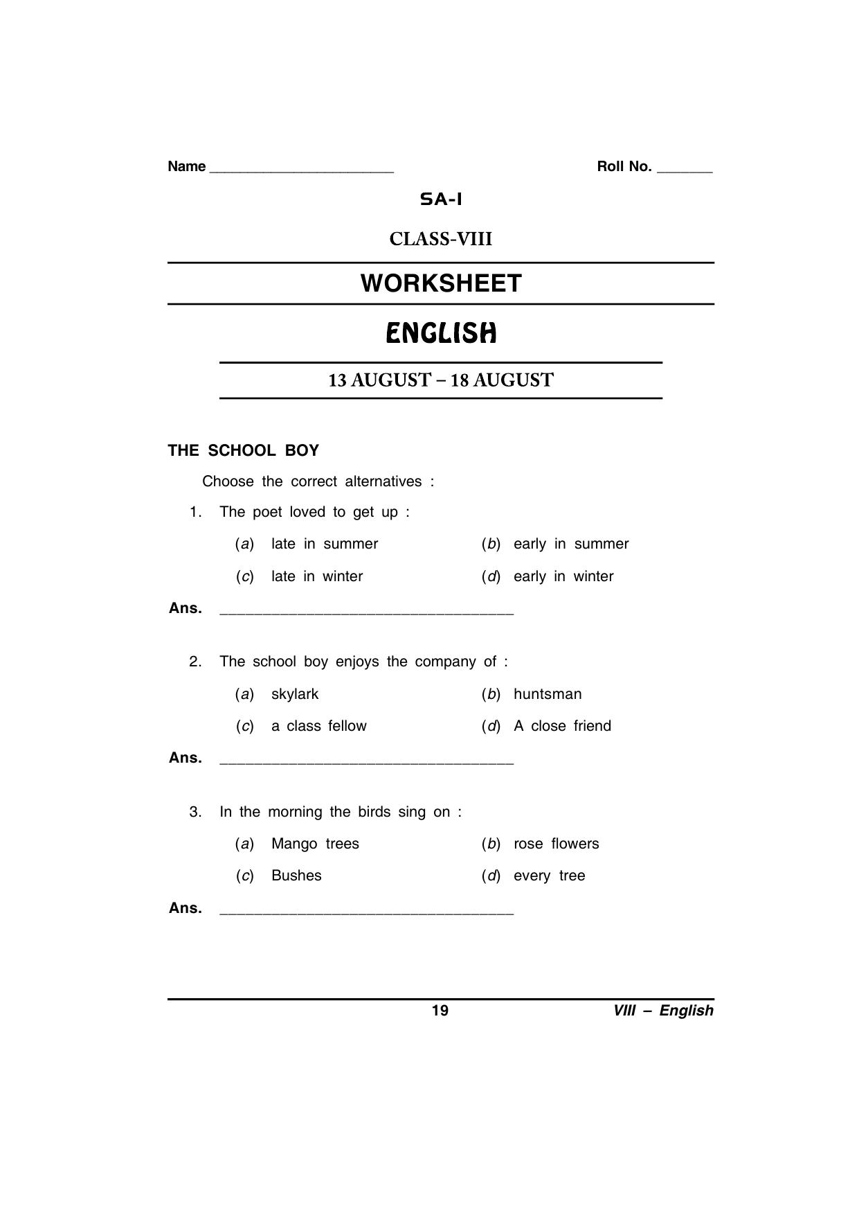 CBSE Worksheets for Class 8 English Assignment 76 - IndCareer Docs