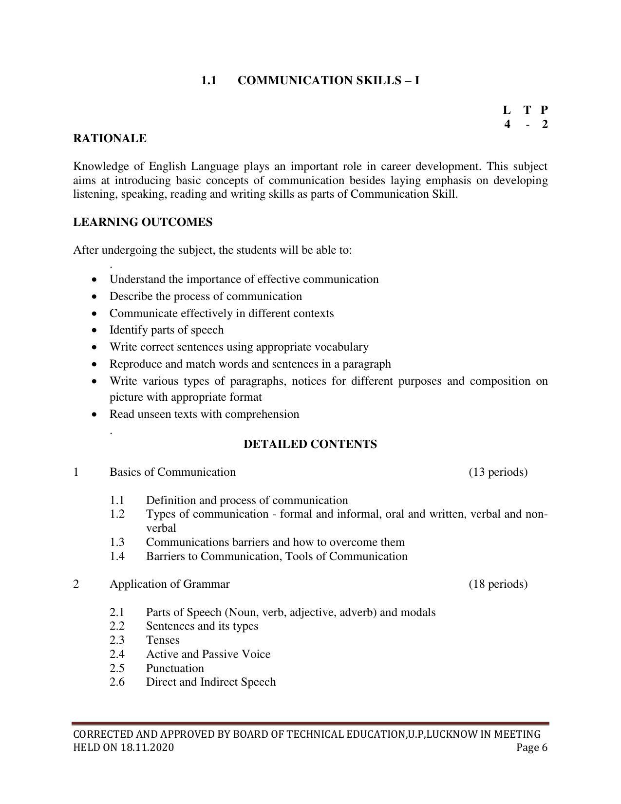 SYLLABUS FOR FIRST SEMESTER SESSION (2020-2021) - SIX SEMESTER DIPLOMA ...