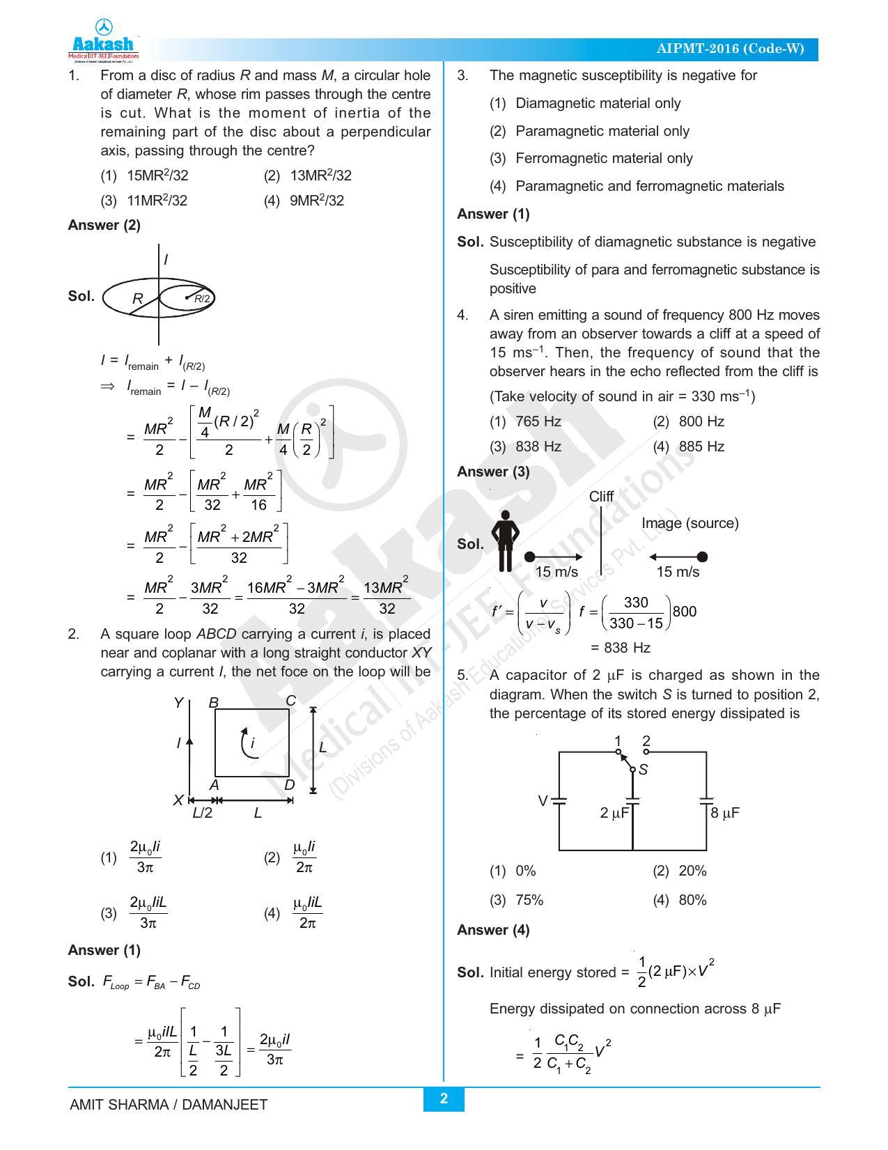 NEET Code A/ P/ W 2016 Answer & Solutions - IndCareer Docs