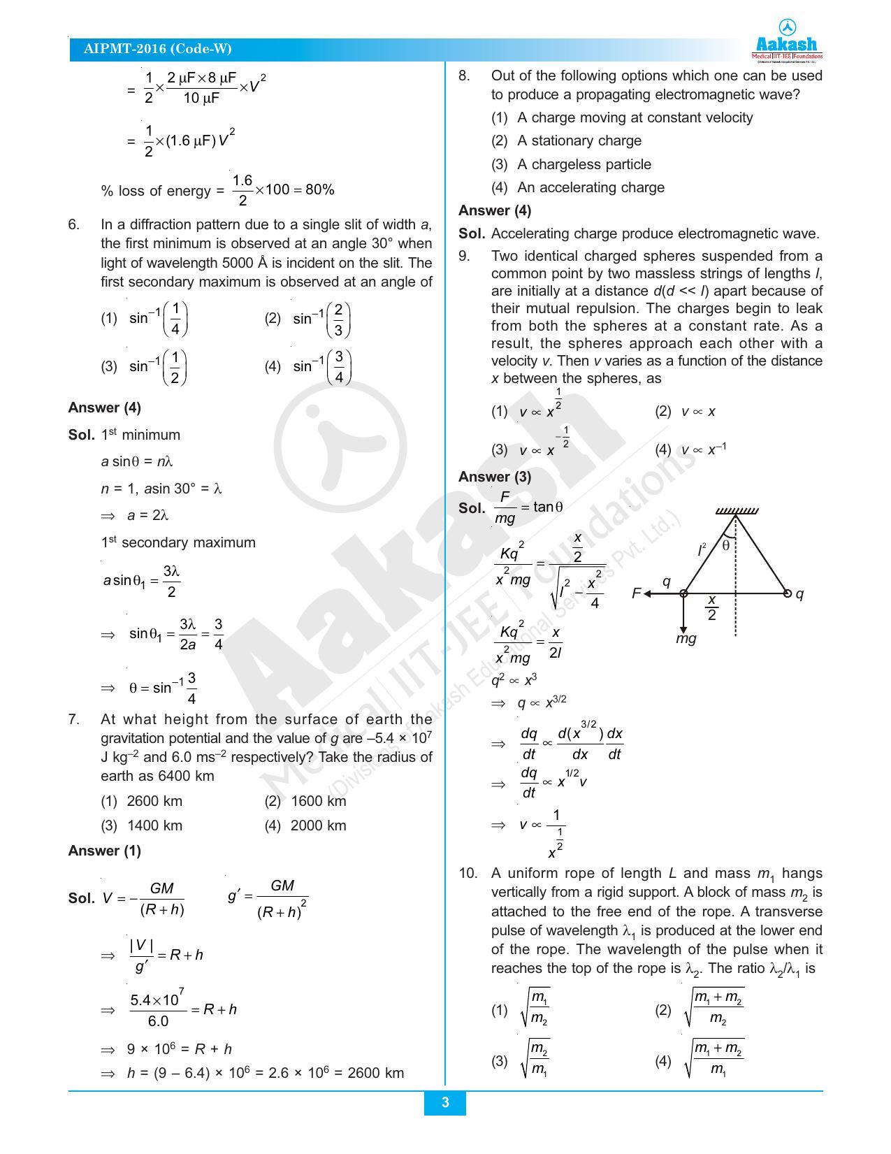 NEET Code A/ P/ W 2016 Answer & Solutions - IndCareer Docs