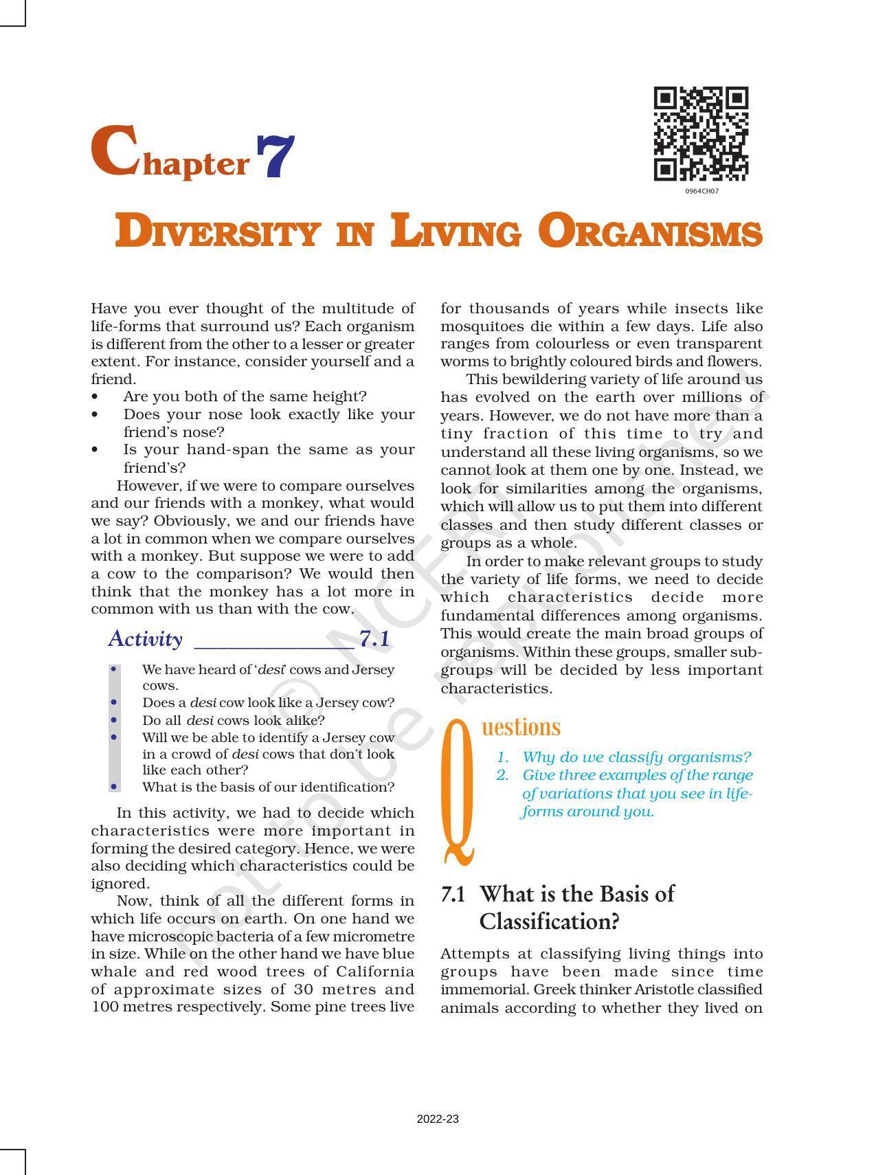 NCERT Book for Class 9 Science Chapter 7 Diversity in Living