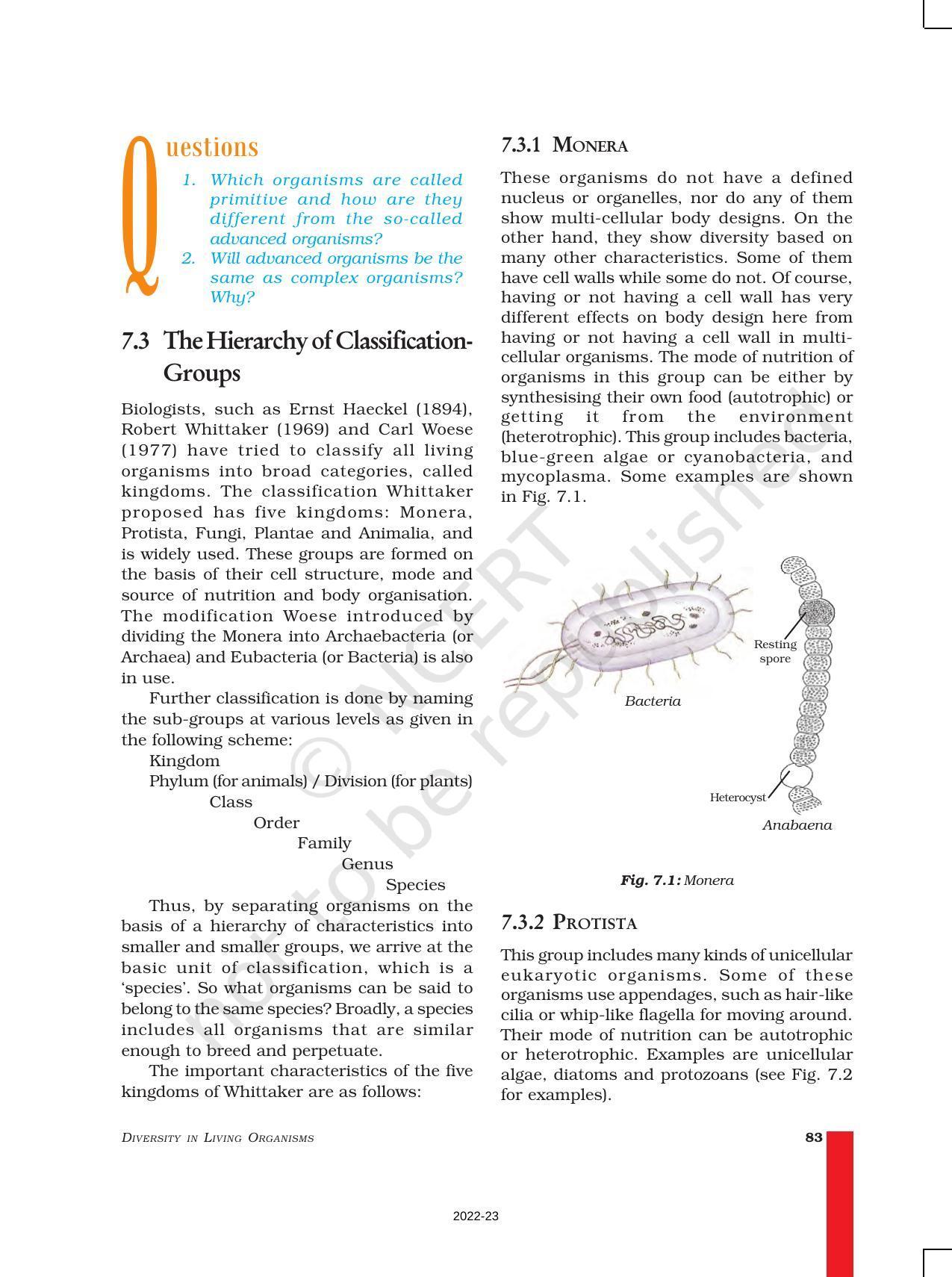 NCERT Book for Class 9 Science Chapter 7 Diversity in Living