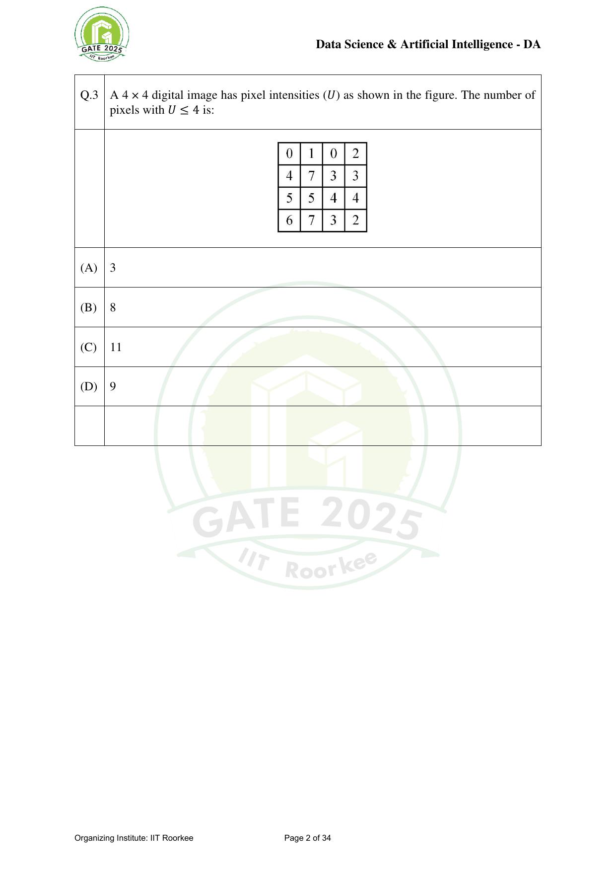 GATE 2025 Data Science and Artificial Intelligence (DA) Question Paper ...