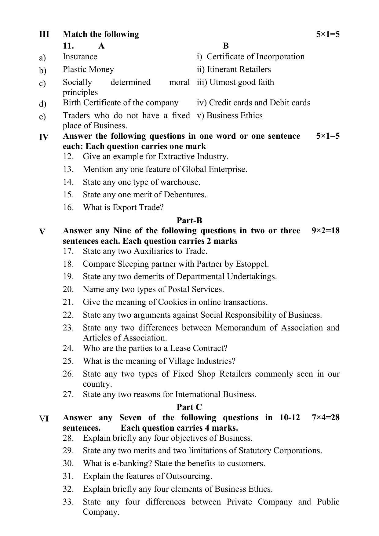 Karnataka 1st PUC BUSINESS STUDIES Model Question Paper - IndCareer Docs