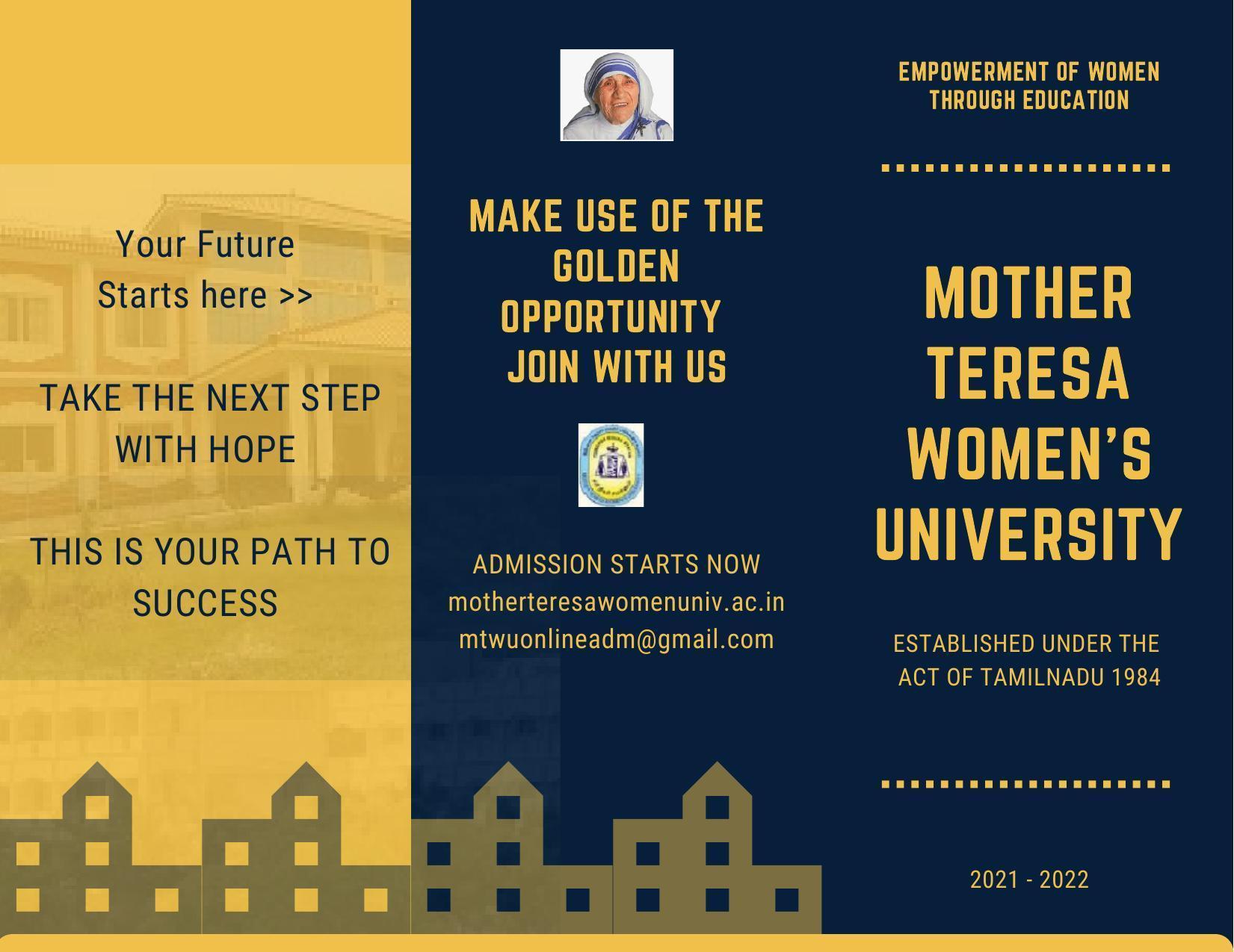 Mother Teresa Womens University, Kodaikanal Admission Prospectus 2021 ...