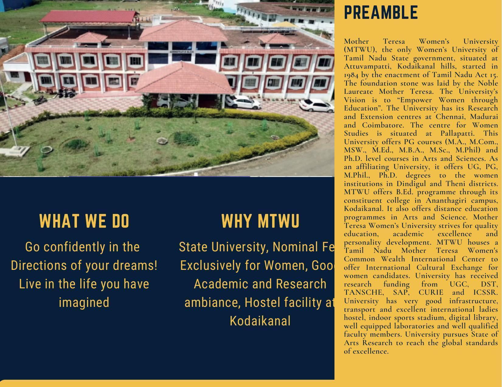 Mother Teresa Womens University, Kodaikanal Admission Prospectus 2021 ...