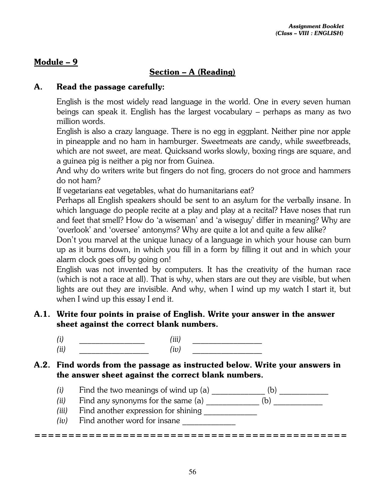CBSE Worksheets for Class 8 English Assignment 16 - IndCareer Docs