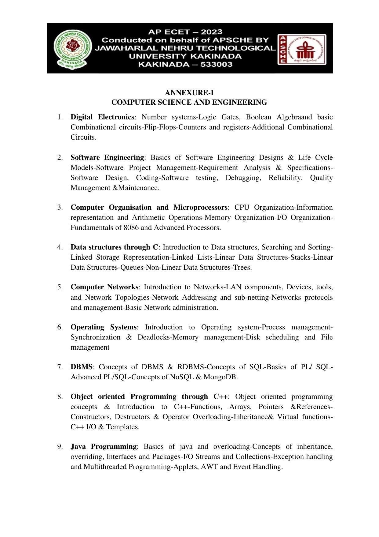 AP ECET COMPUTER SCIENCE AND ENGINEERING Syllabus - IndCareer Docs