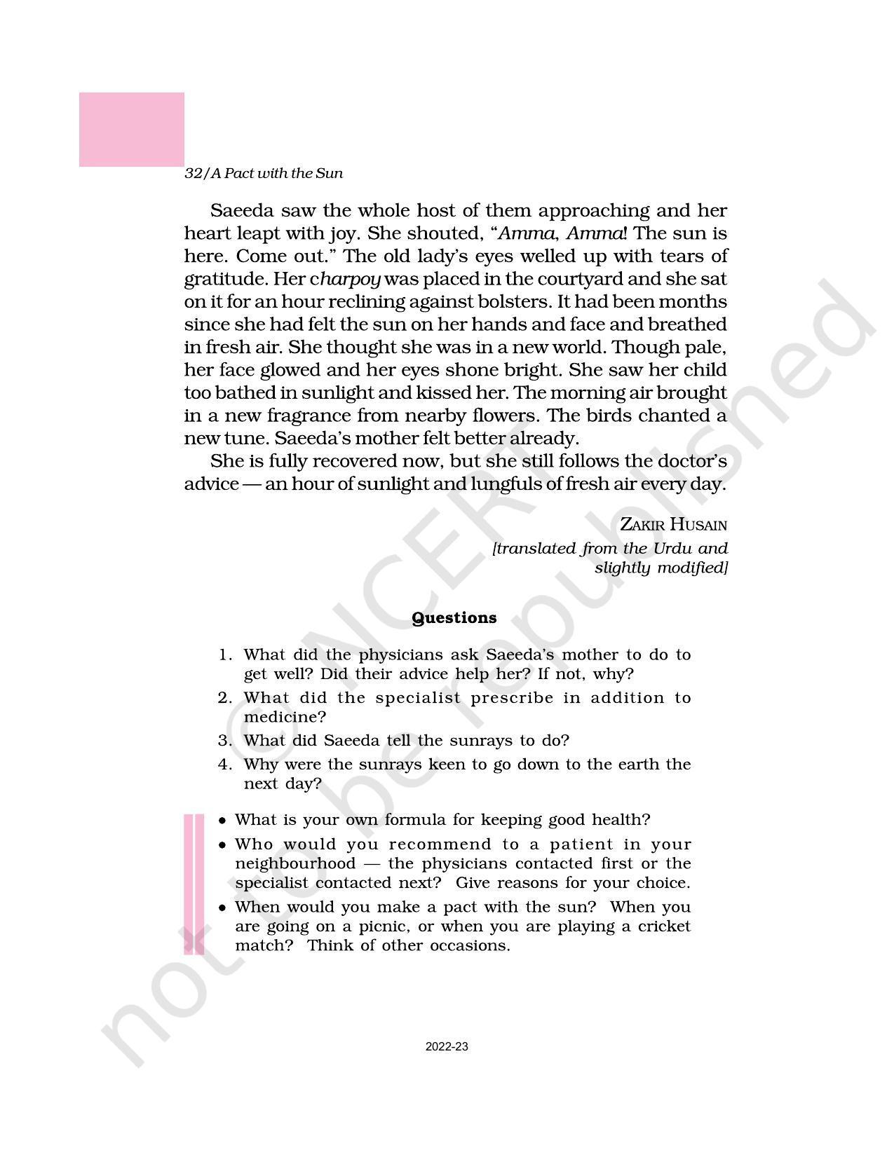 Ncert Book For Class 6 English A Pact With The Sun Chapter 8 A Pact