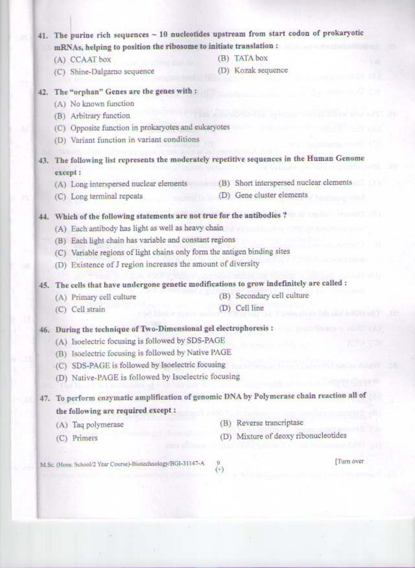 PU CET PG 2015: MSc (HS/2yr)(Biotechnology) Question Paper - IndCareer Docs