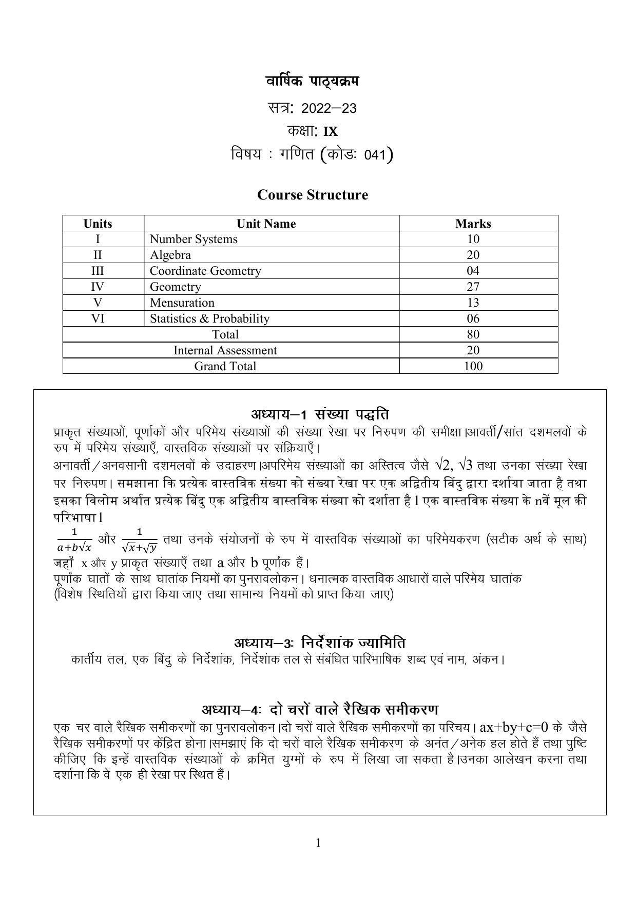 Edudel Class 9 Mathematics ( Hindi Medium) Syllabus - IndCareer Docs