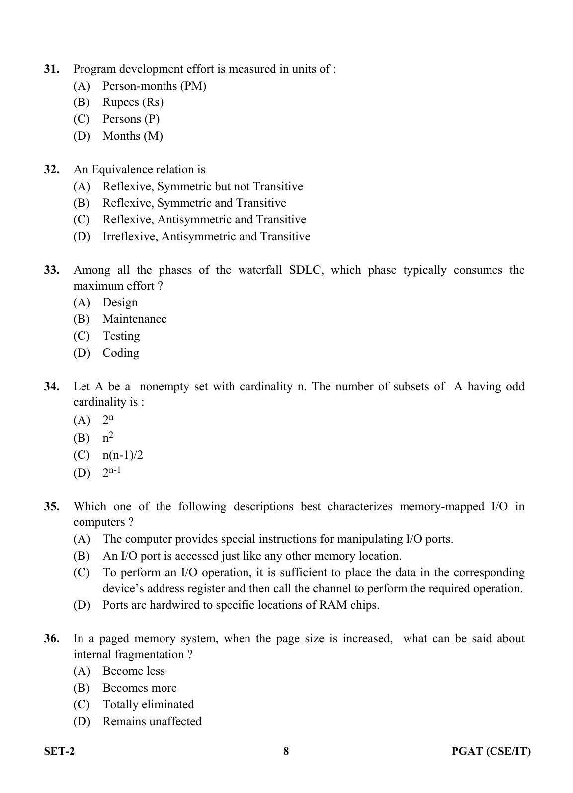 OJEE PGAT 2013 CSE IT SET 2 Question Paper - IndCareer Docs